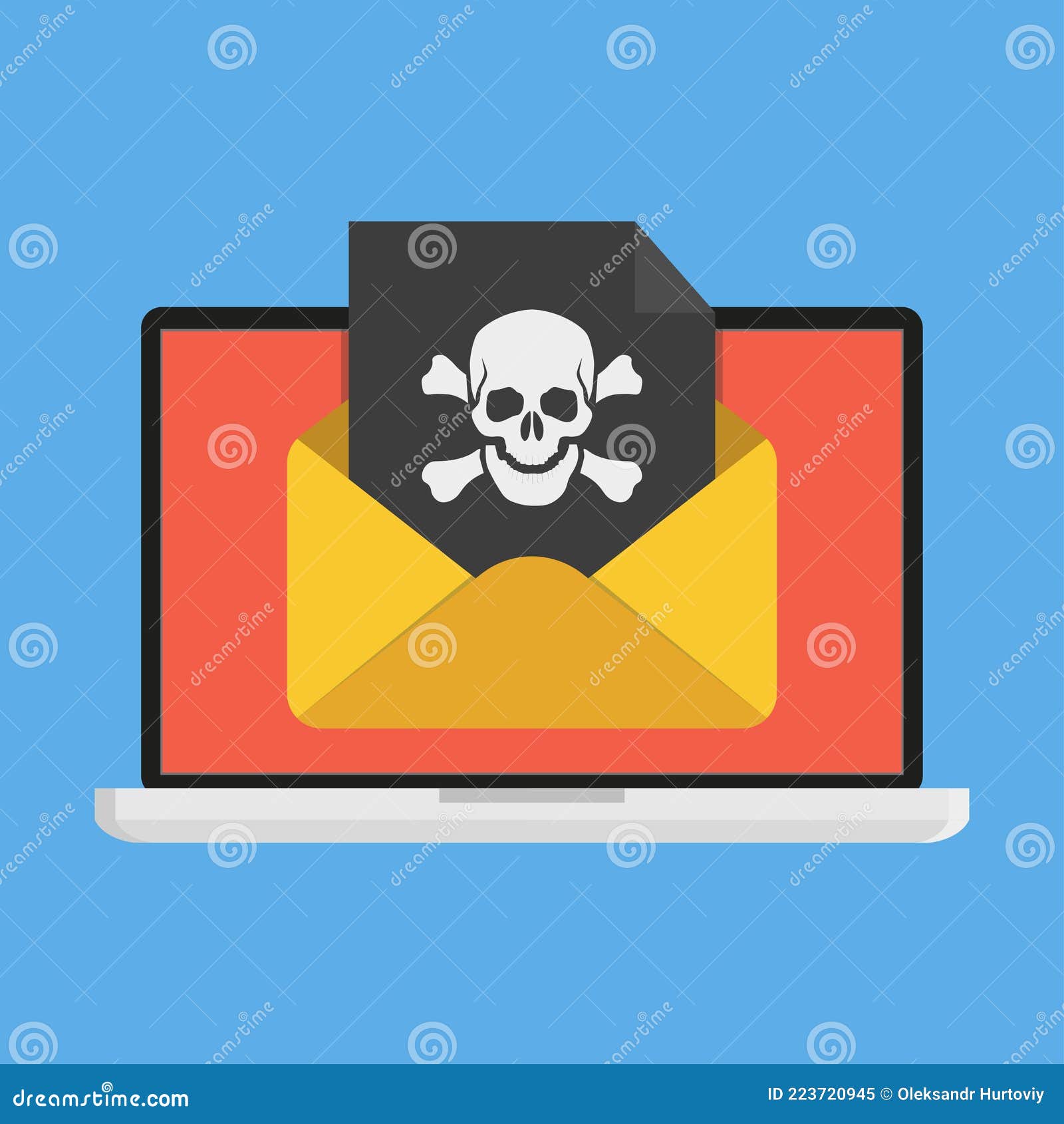 Laptop with Virus Envelope and Skull and Crossbones on the Screen Stock ...