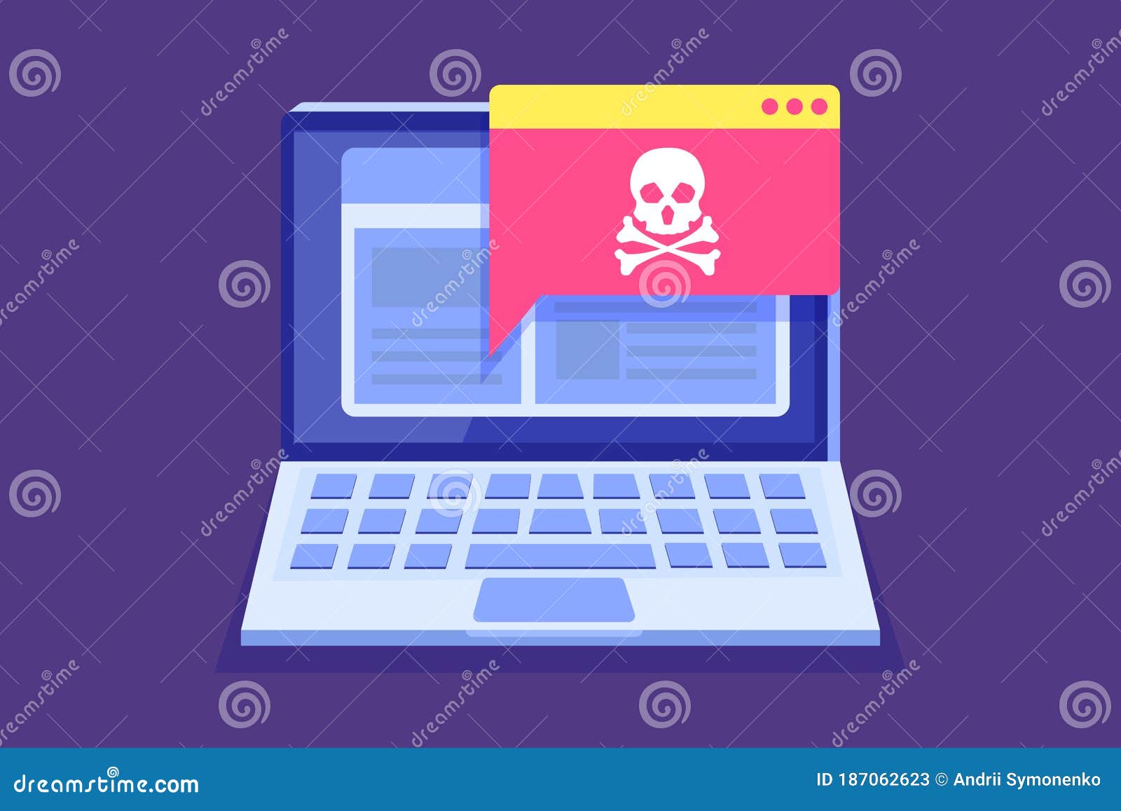 Laptop Virus Malware Trojan Notification or Alert. Hacker Attack Vector ...