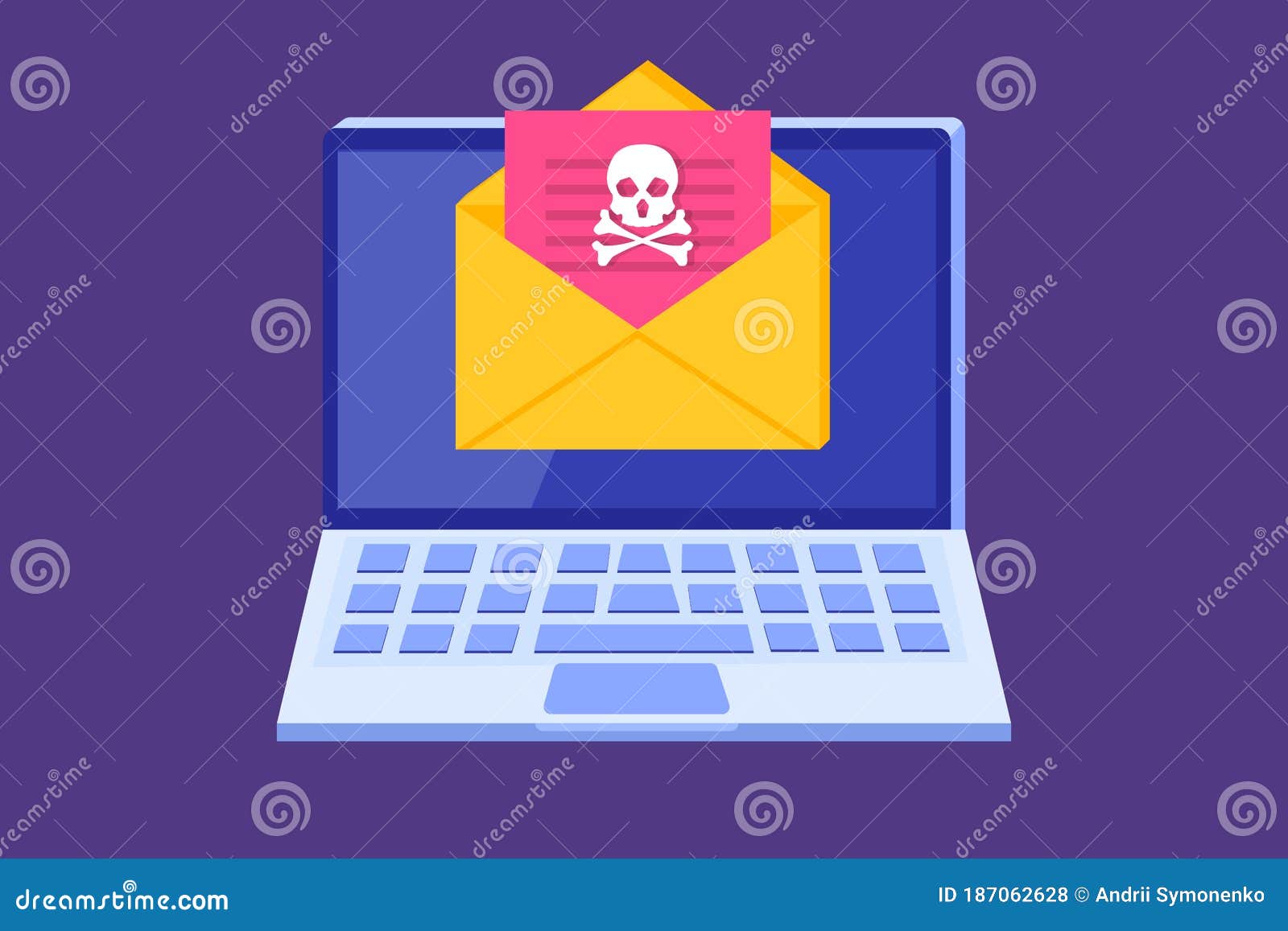 Laptop Virus Malware Trojan Notification or Alert. Hacker Attack Vector ...