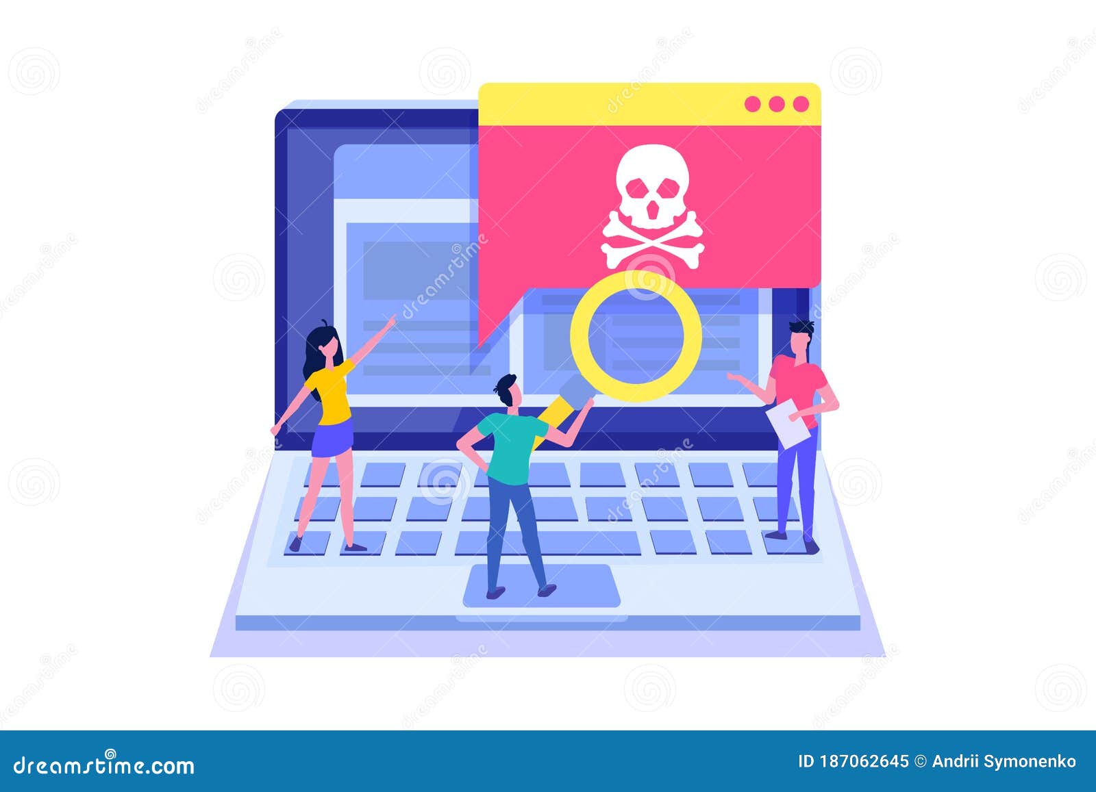 Laptop Virus Malware Trojan Notification or Alert. Hacker Attack Vector ...