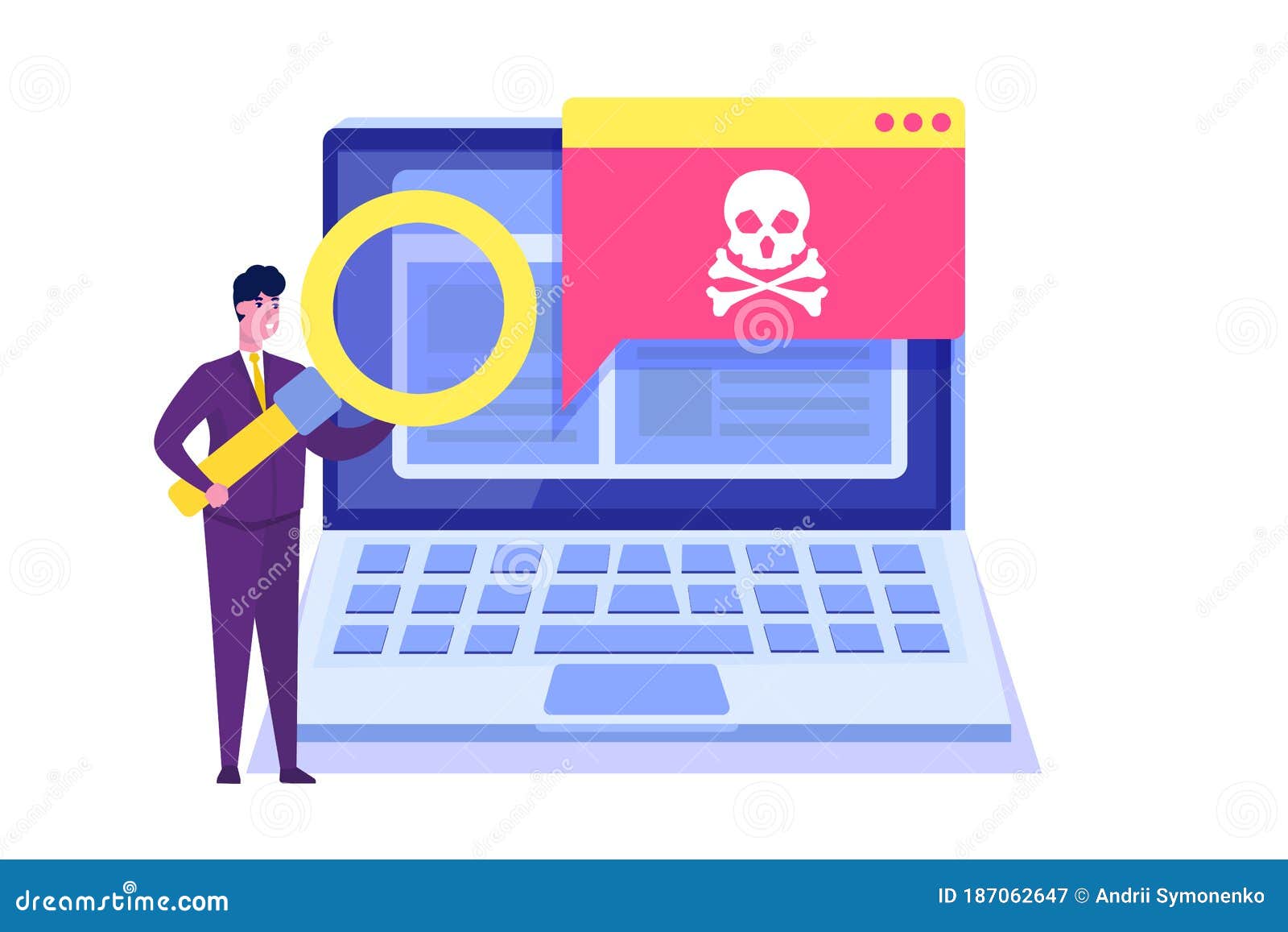 Laptop Virus Malware Trojan Notification or Alert. Hacker Attack Vector ...