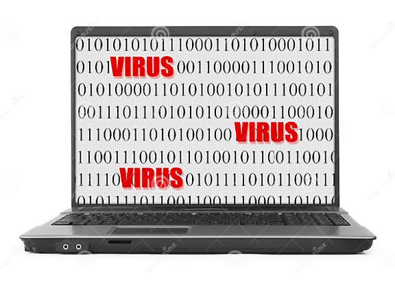 Laptop with Virus Screen on White Background Stock Photo - Image of ...