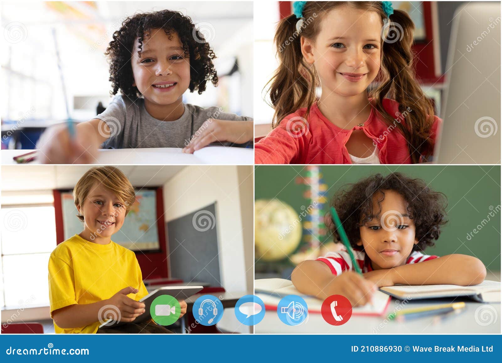 Laptop Webcam View of Multiple Diverse Students on Video Conference ...