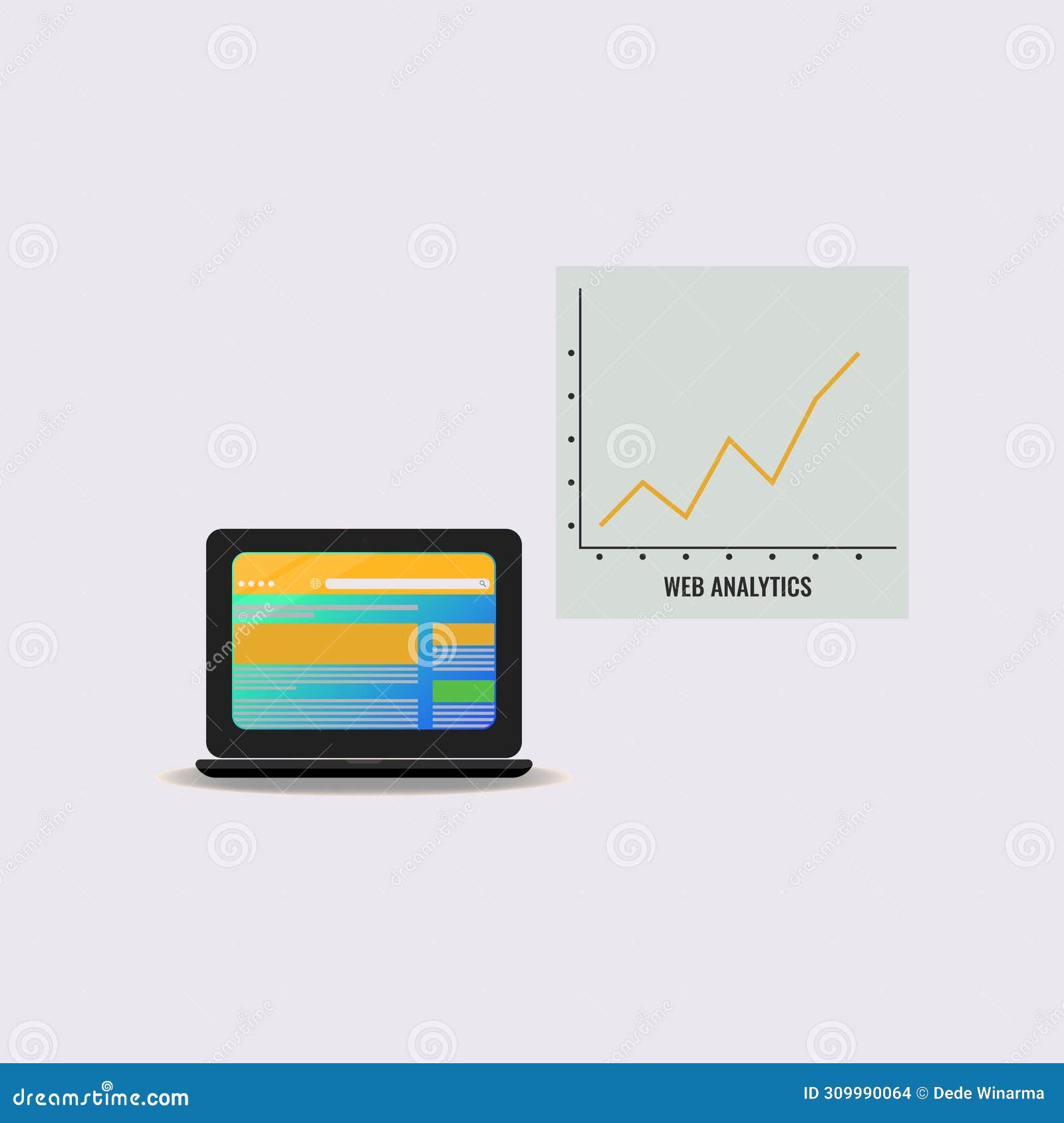 Laptop with Website Analytic Stats Graph Design Vector Illustration ...