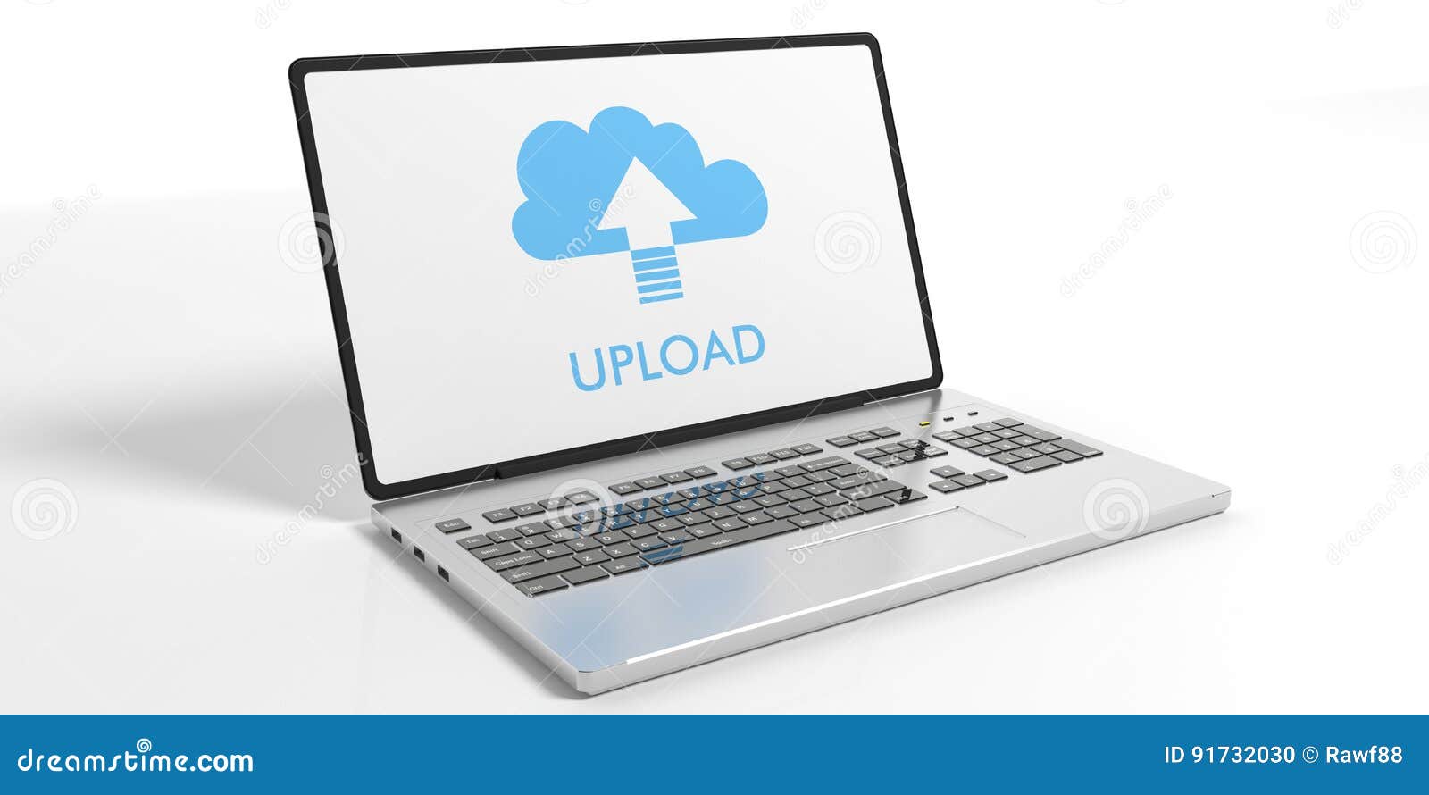 Laptop on White Background - Upload Cloud Concept. 3d Illustration ...
