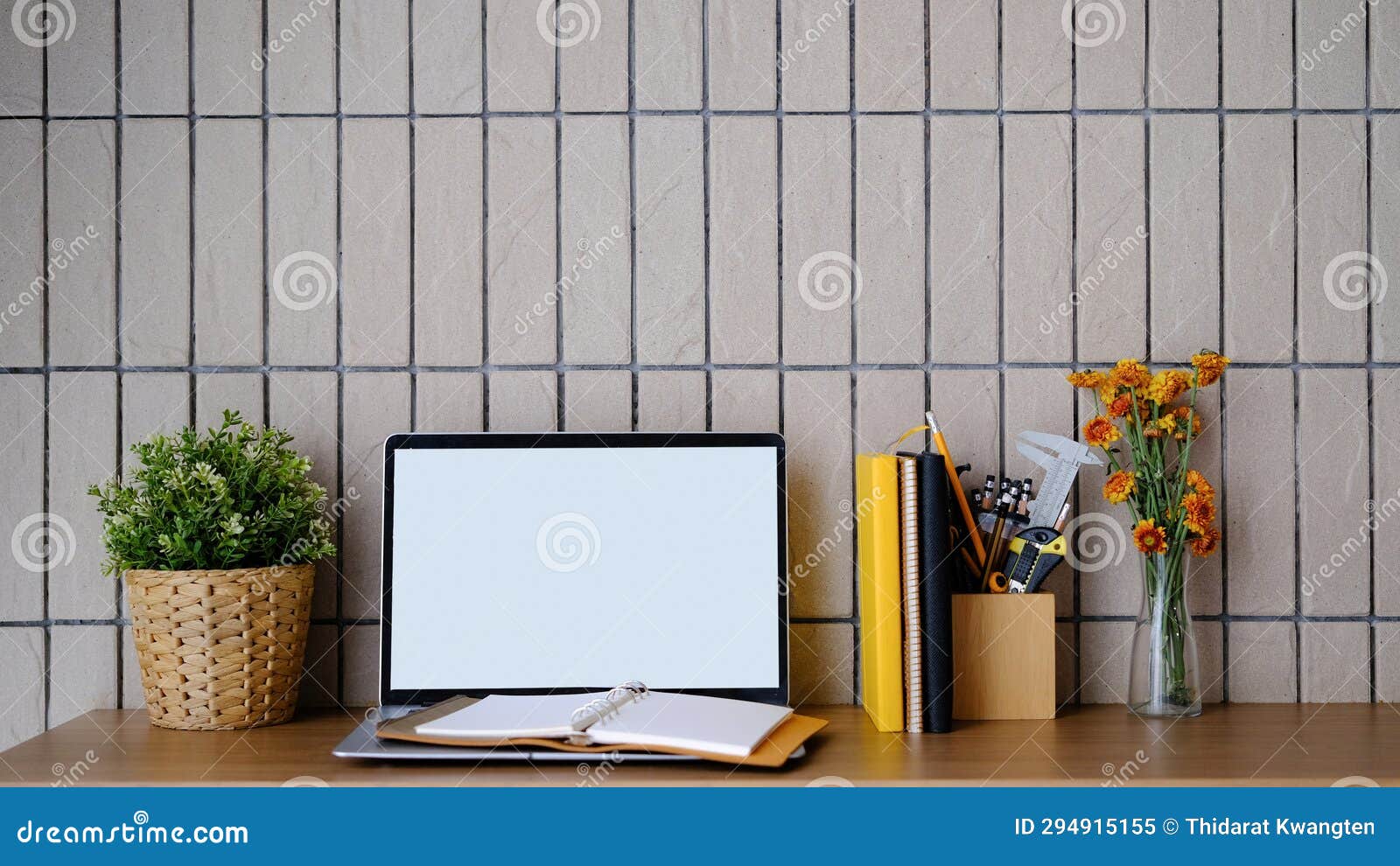 Laptop with White Screen on Office Desk Stock Image - Image of color ...