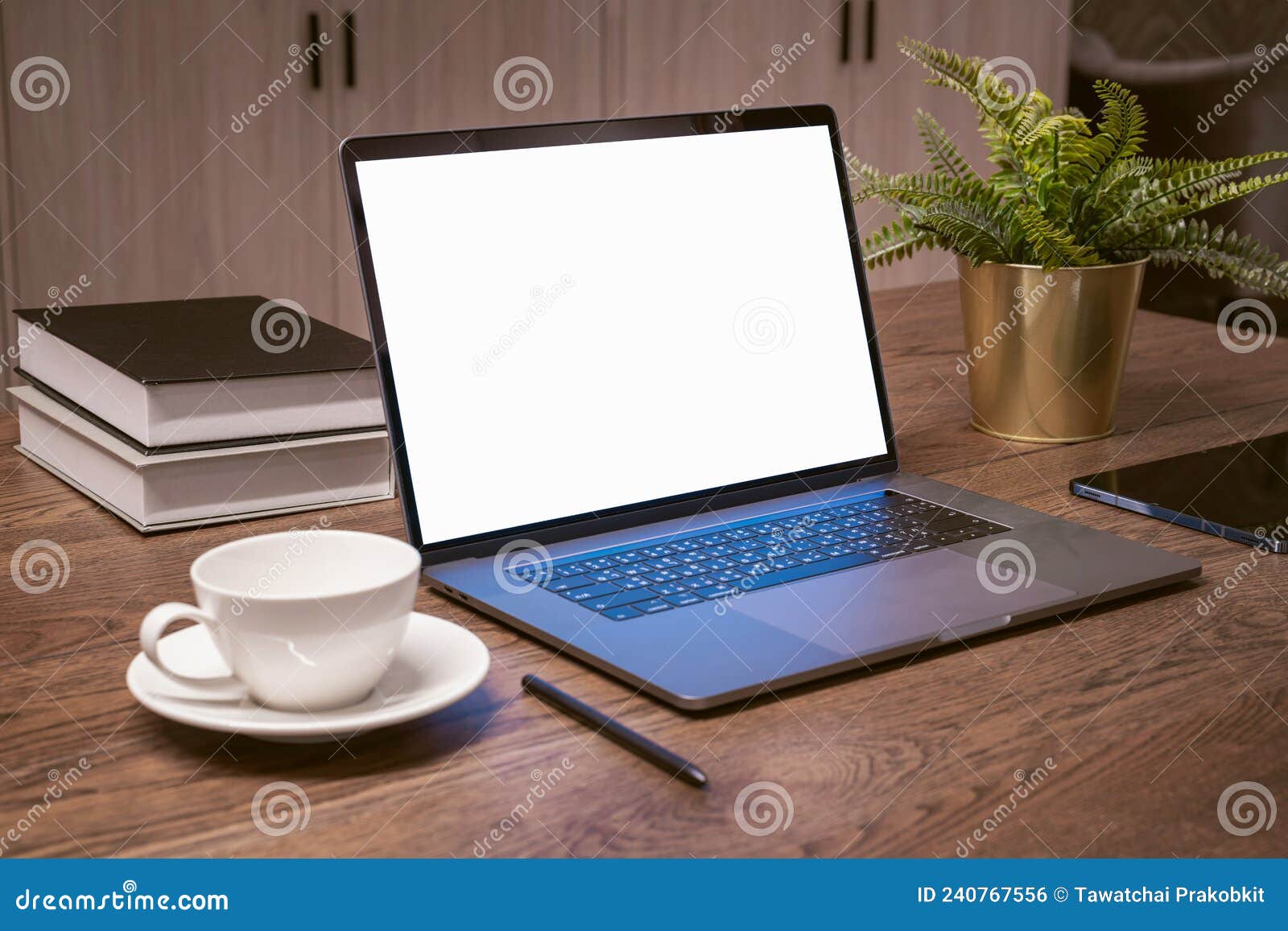 Laptop with White Screen on the Table. Work from Home. Editorial Photo ...