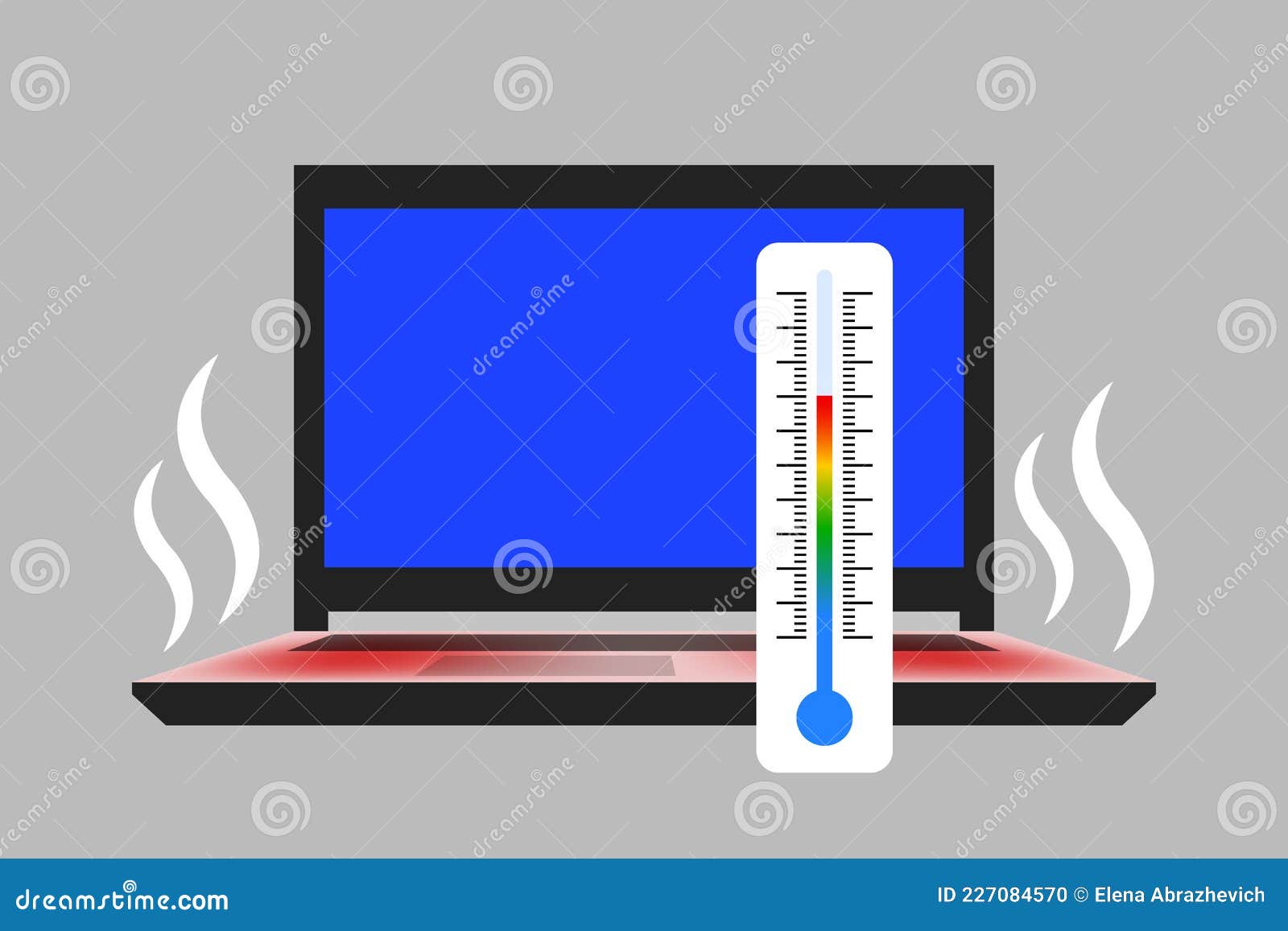 Laptop with White Steam from Hot Red Surface and Thermometer Stock ...