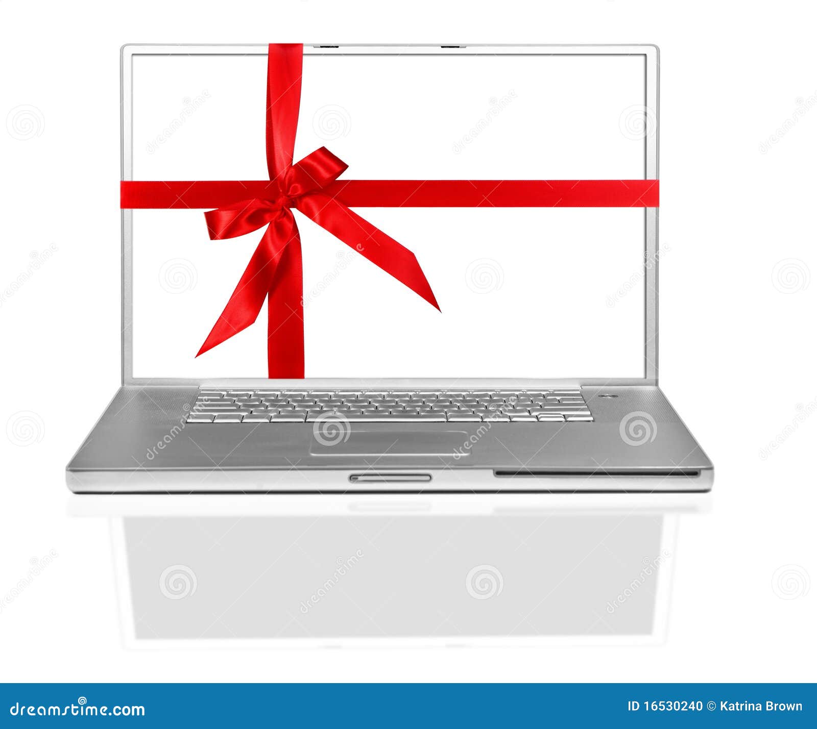 Laptop on White Wrapped in a Red Gift Bow Stock Photo - Image of ...