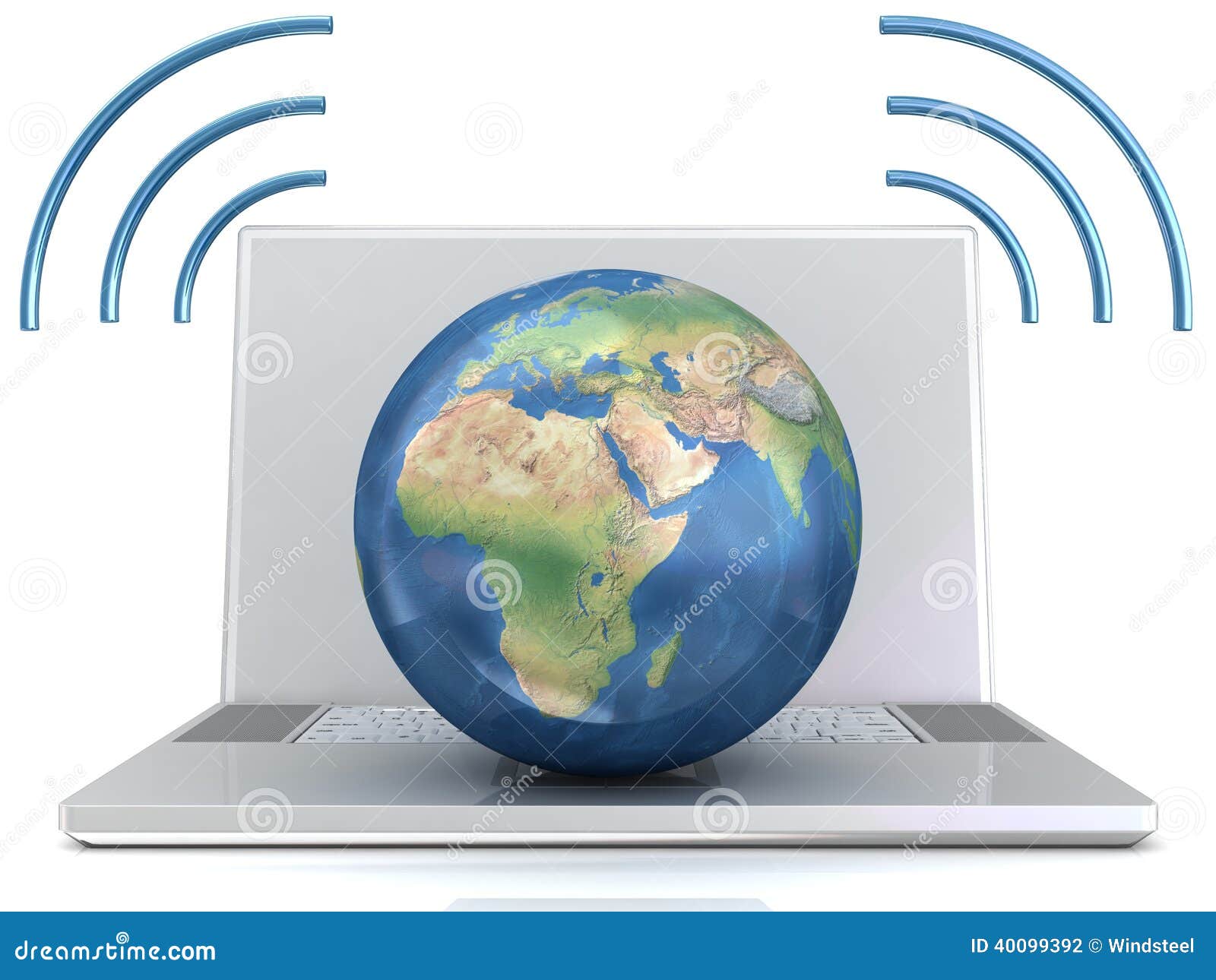 Laptop, wifi and globe. stock illustration. Illustration of globe ...