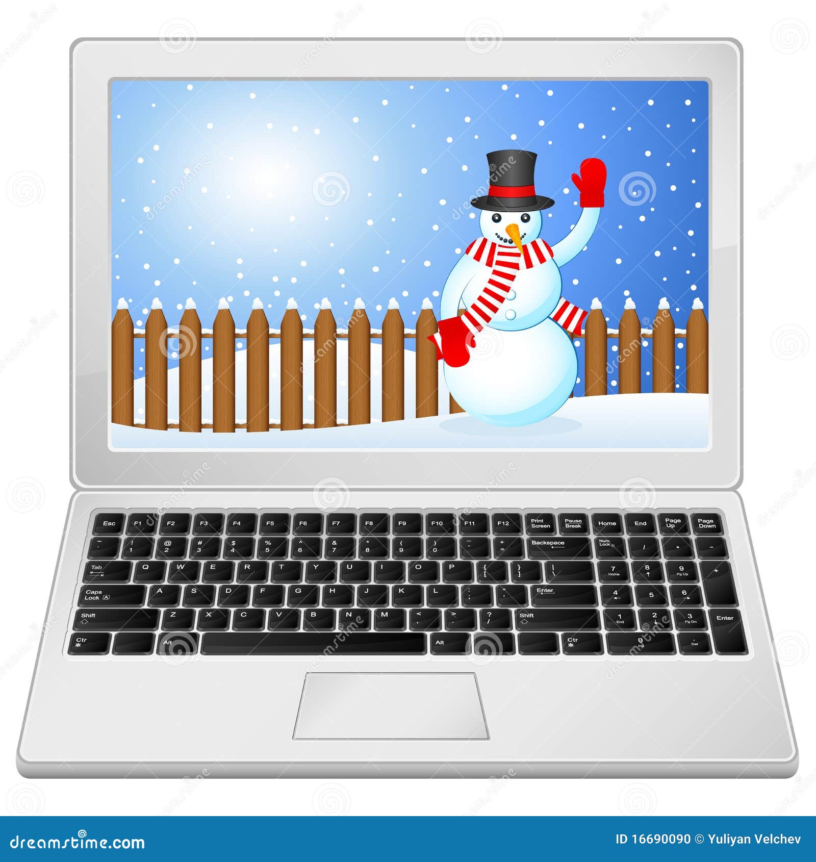 Laptop with Winter Landscape Stock Vector - Illustration of snowfall ...
