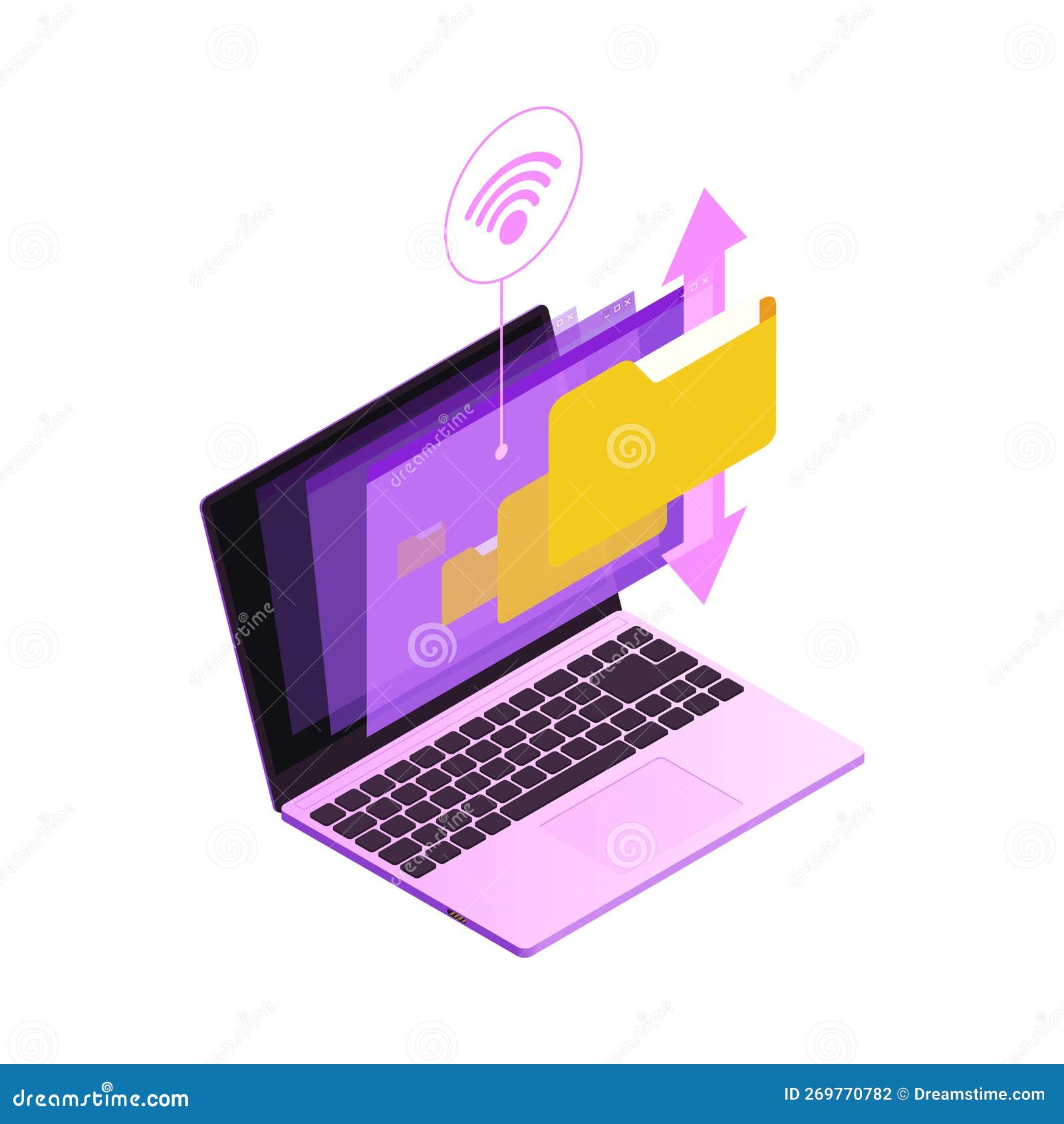 Laptop Wireless Folder Composition Stock Illustration - Illustration of ...