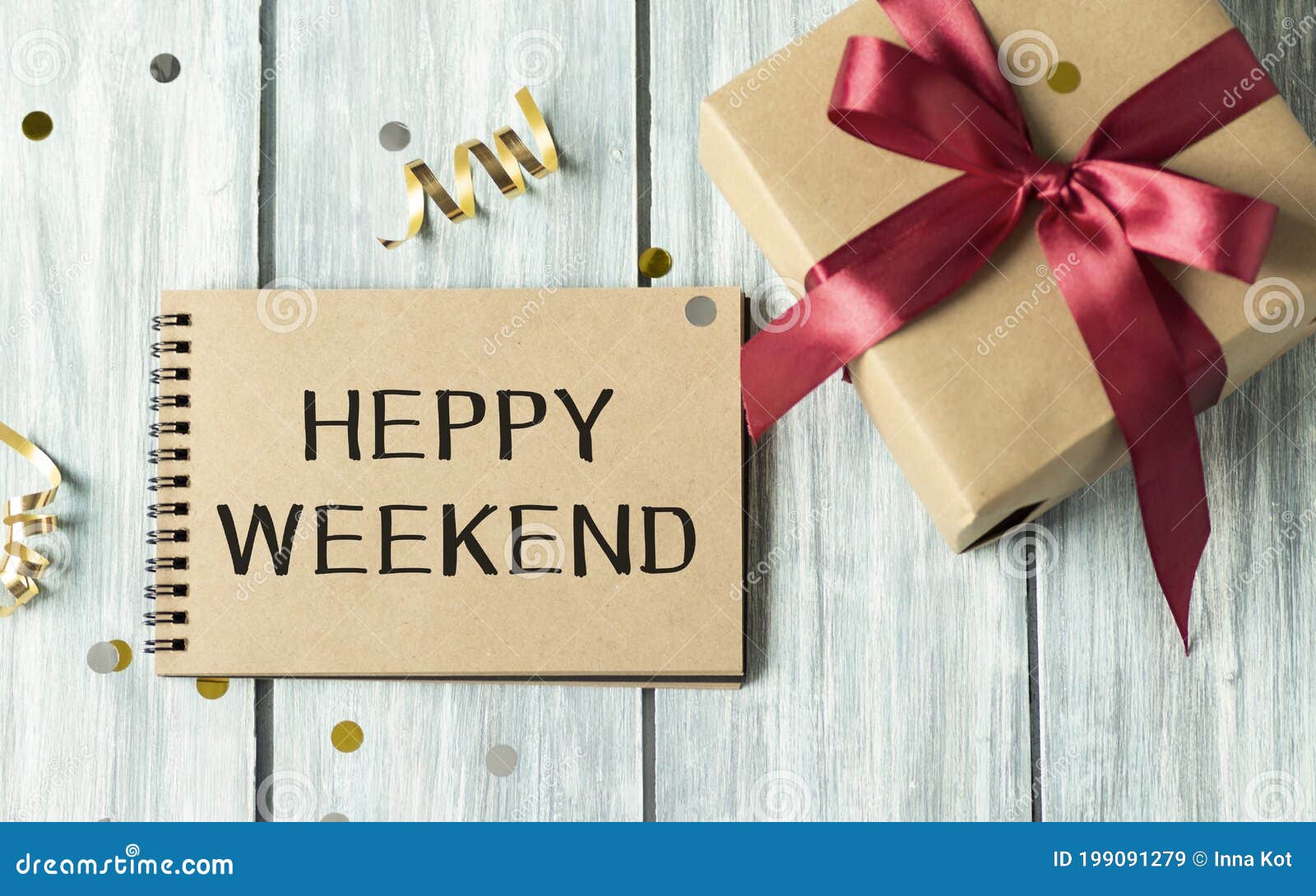 Laptop with Word Happy Weekend and Gift Stock Image - Image of word ...