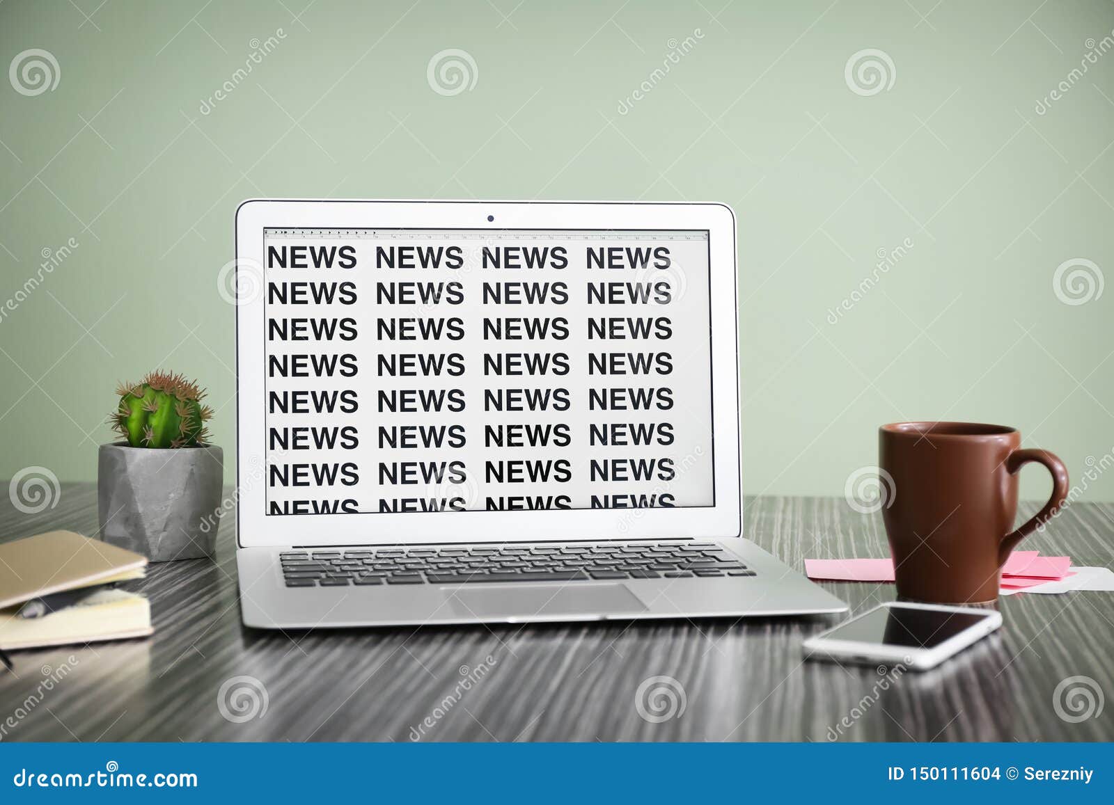 Laptop with Words NEWS on Screen in Room Stock Photo - Image of mass ...