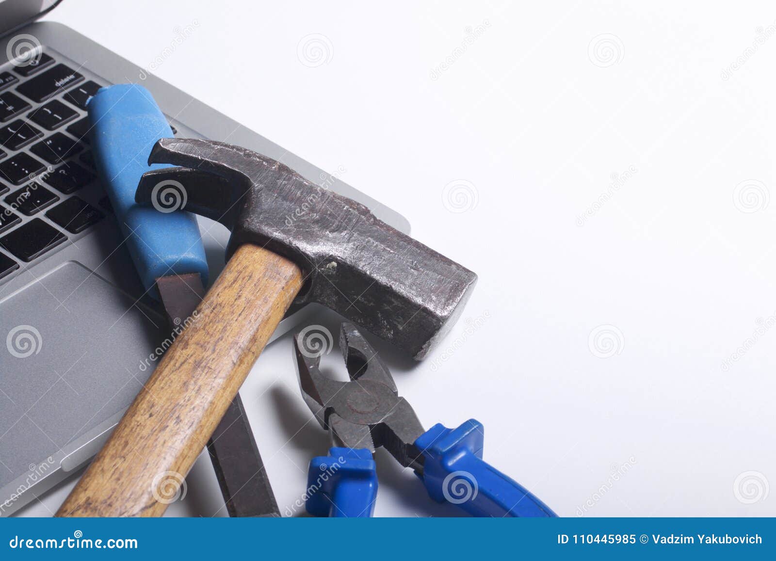 Laptop and Work Tools. on the White Surface of the Table is a Tablet ...