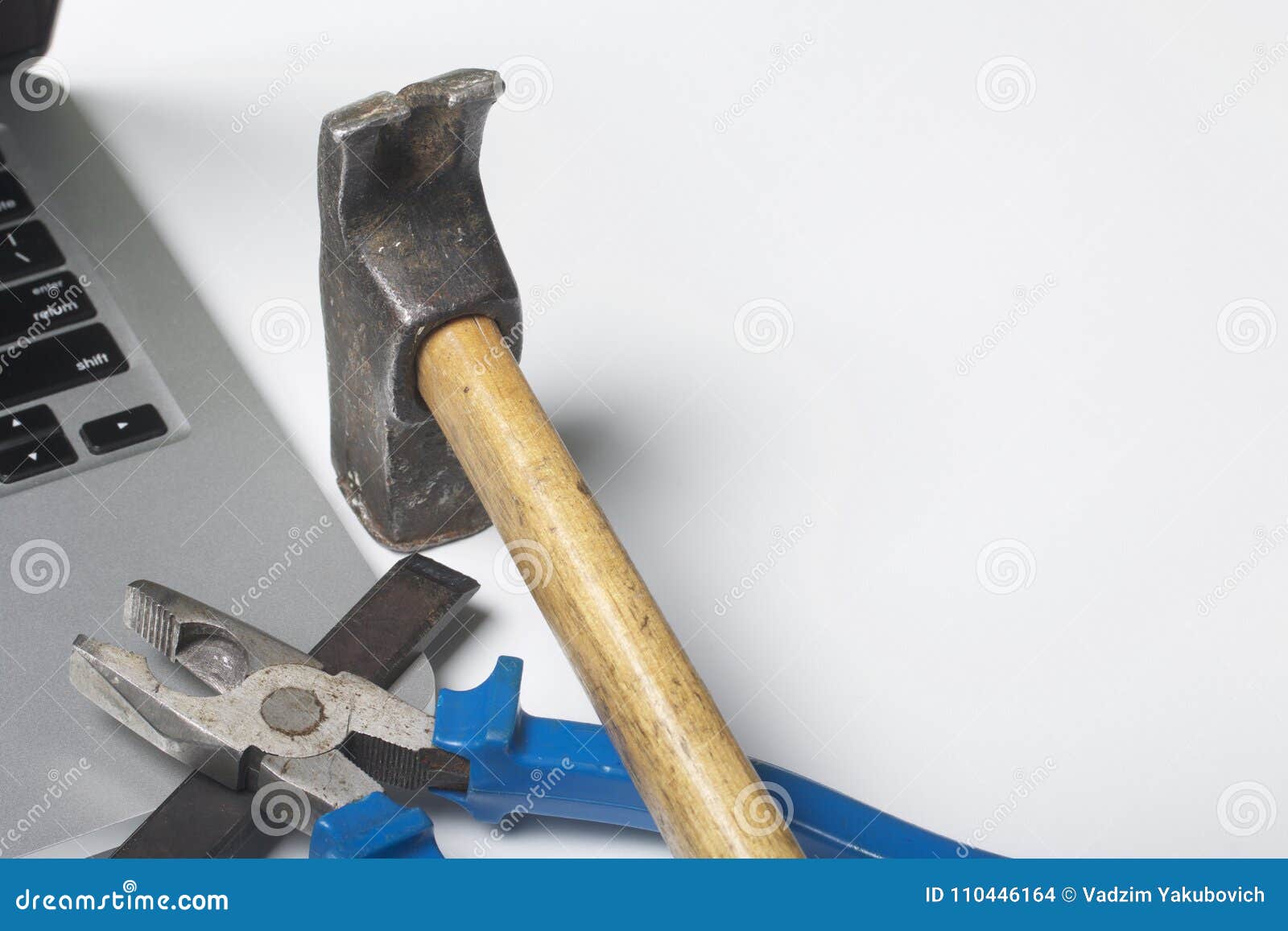 Laptop and Work Tools. on the White Surface of the Table is a Tablet ...