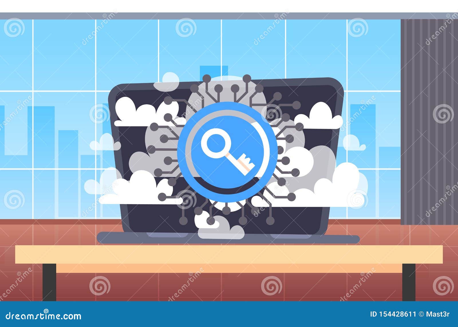 Laptop on Workplace Desk Data Protection Privacy Online Virtual Cloud ...