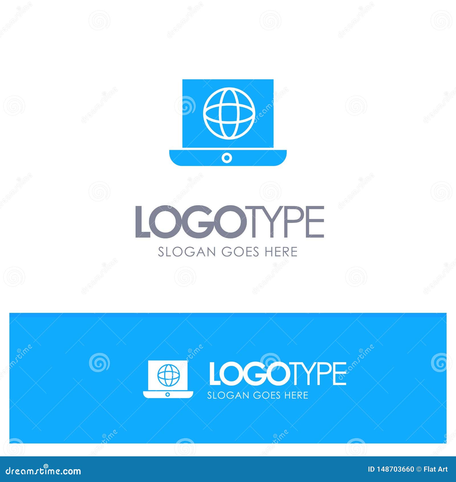 Laptop, World, Globe, Technical Blue Solid Logo with Place for Tagline ...