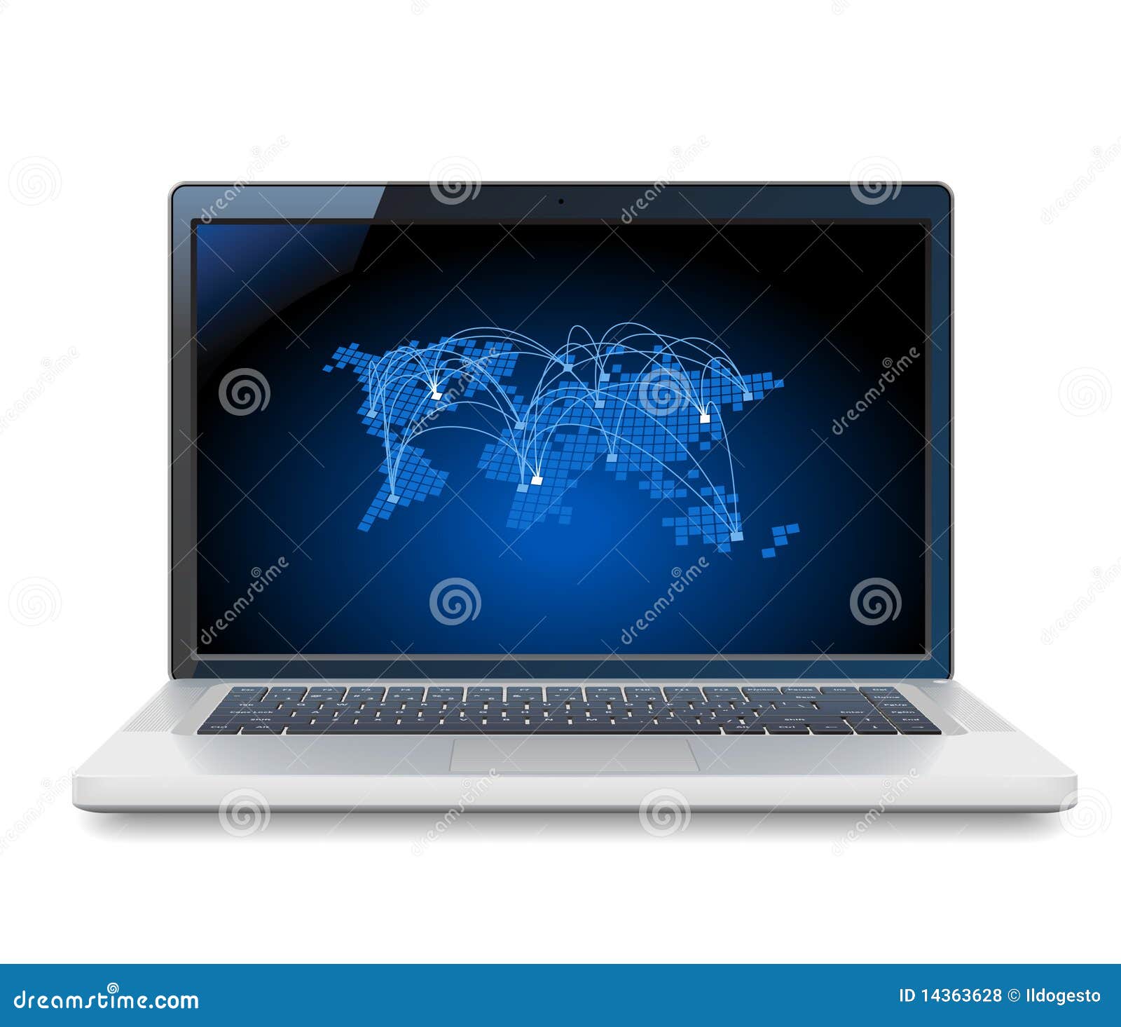 Laptop with World map stock vector. Illustration of travel - 14363628