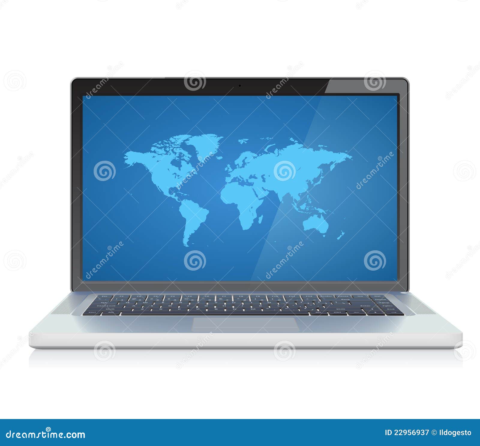 Laptop With World Map Cartoon Vector | CartoonDealer.com #22956937