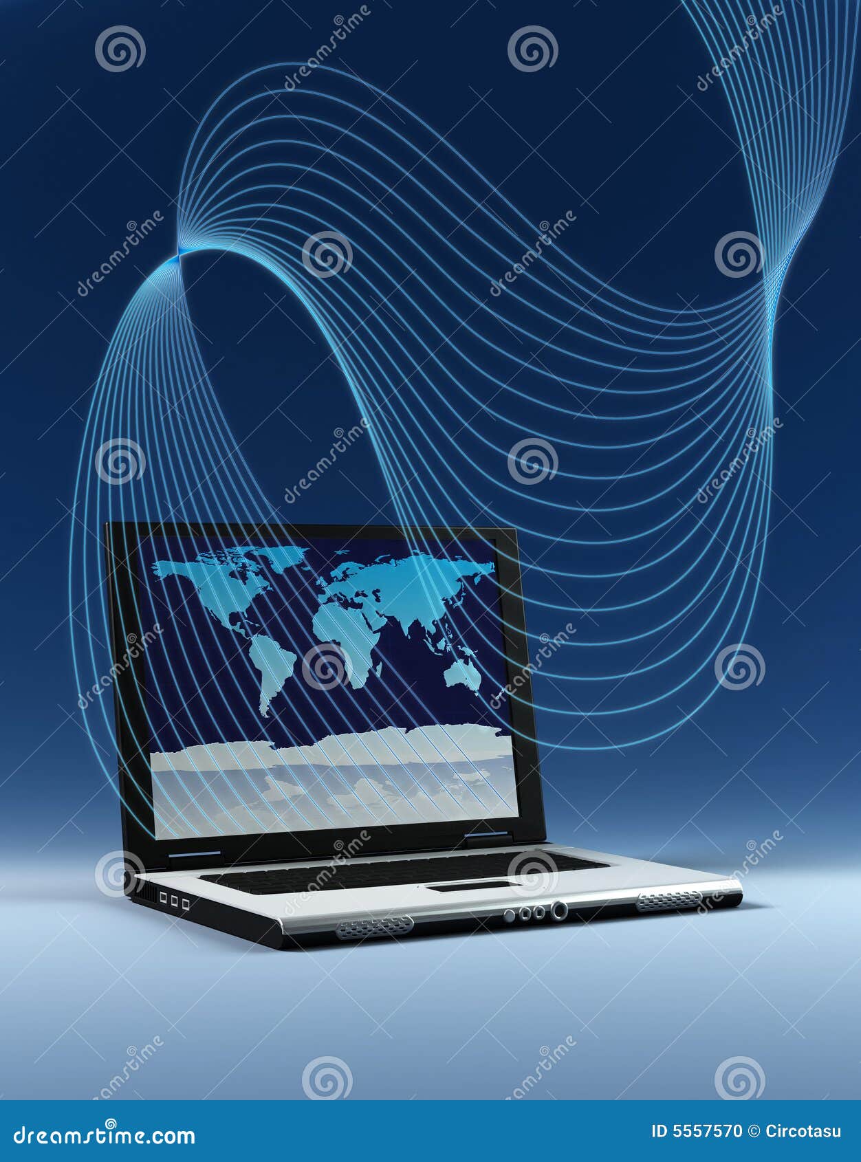 Laptop with world map stock illustration. Illustration of corporative ...