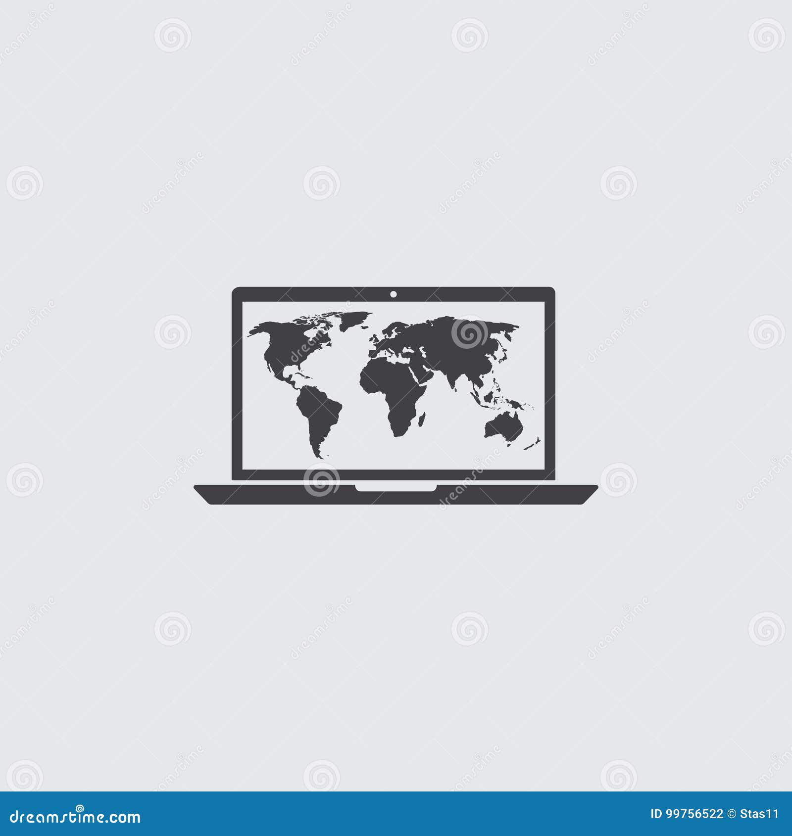 Laptop with World Map Icon in a Flat Design in Black Color. Vector ...