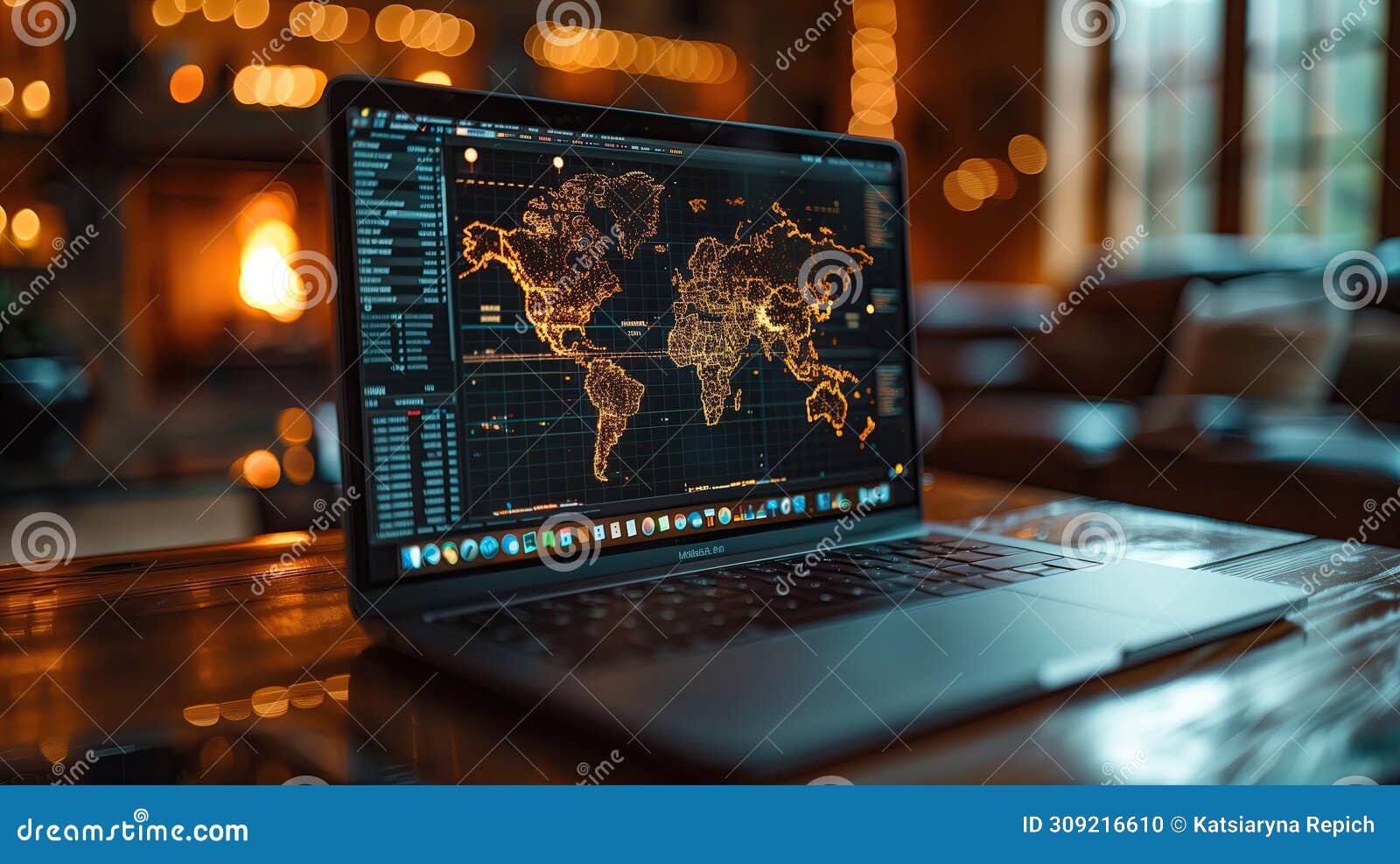 Laptop with the World Map on the Screen. Business Concept Stock ...