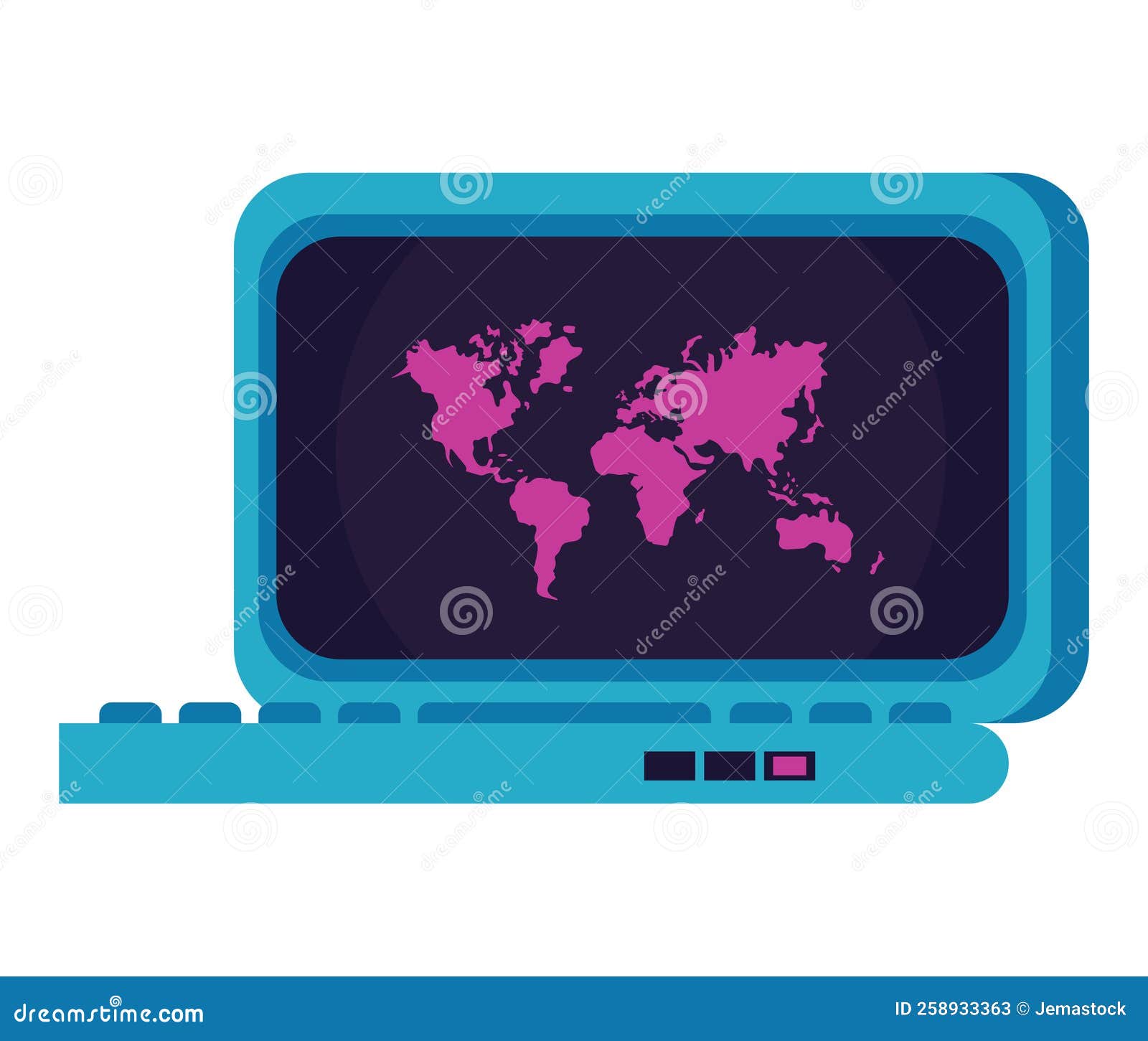 Laptop with world maps stock vector. Illustration of maps - 258933363