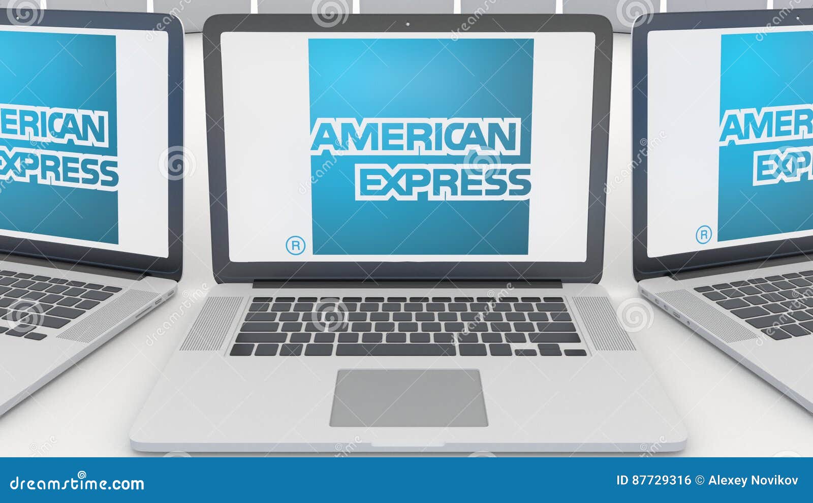 Laptops with American Express Logo on the Screen. Computer Technology ...
