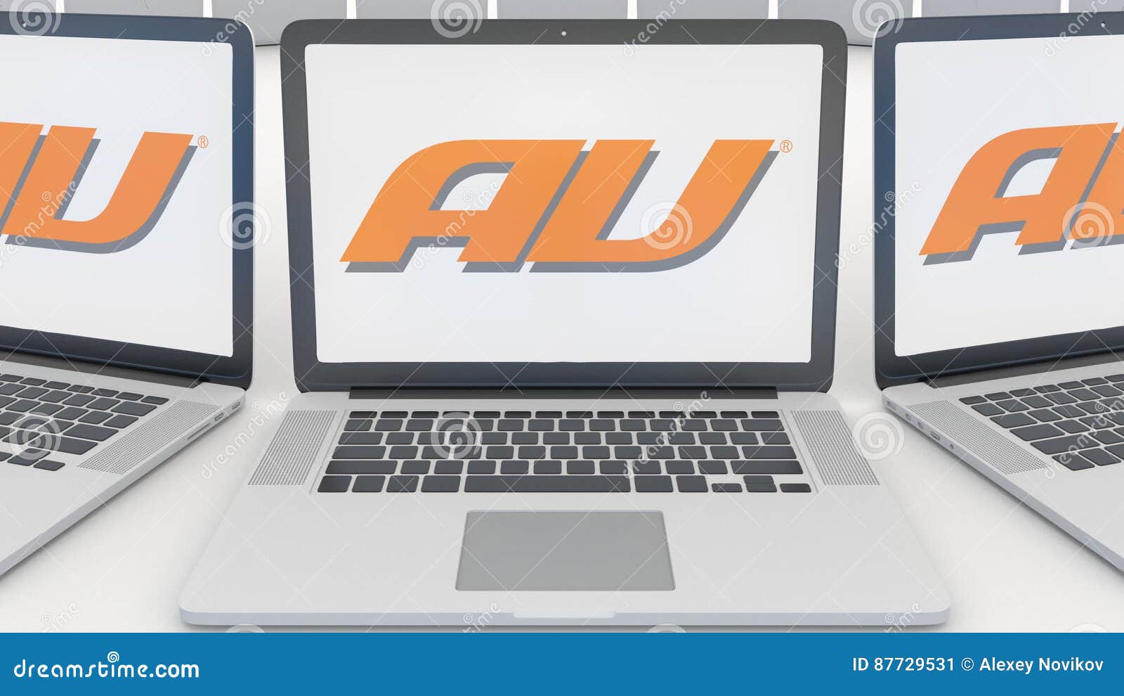 Laptops with Au Mobile Phone Company Logo on the Screen. Computer ...