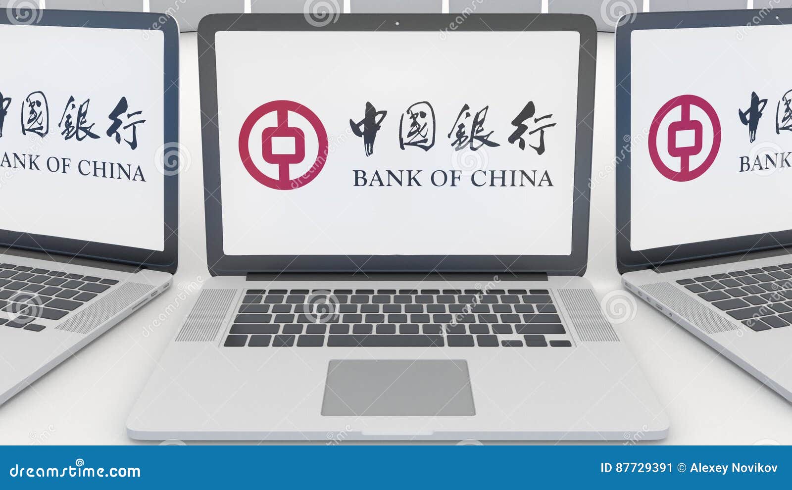 Laptops with Bank of China Logo on the Screen. Computer Technology ...