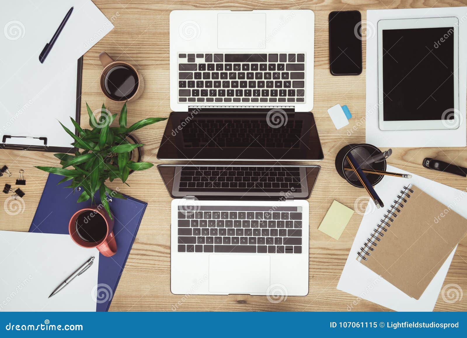 Laptops with Blank Screens, Gadgets and Office Supplies at Workplace ...