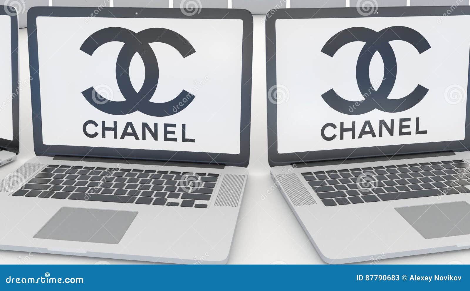 Laptops with Chanel Logo on the Screen. Computer Technology Conceptual ...