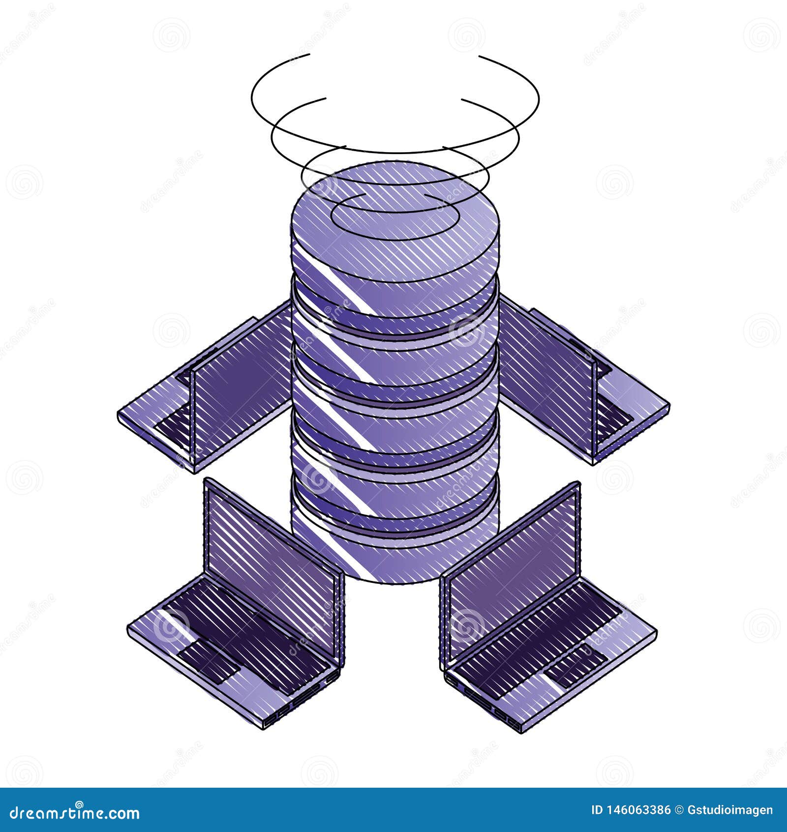 Laptops Connected Database Server Network Digital Technology Stock