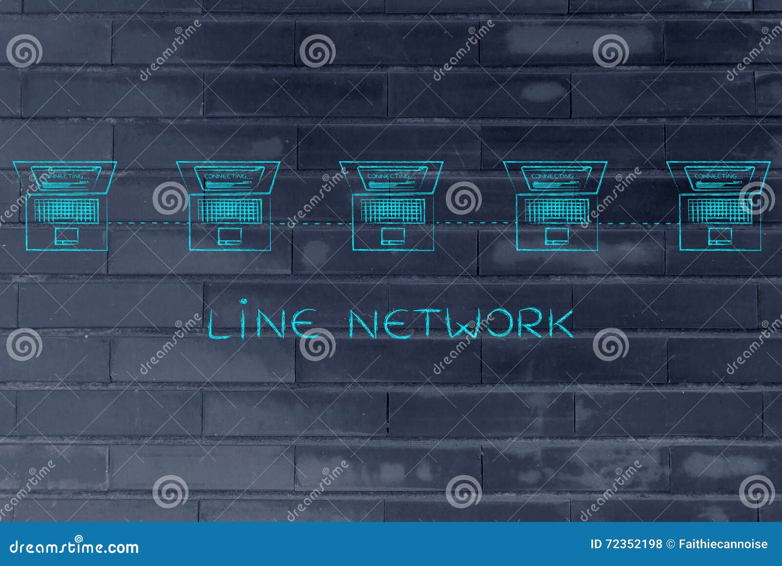 Laptops Connected in a Line Network Structure with Caption Stock Photo ...