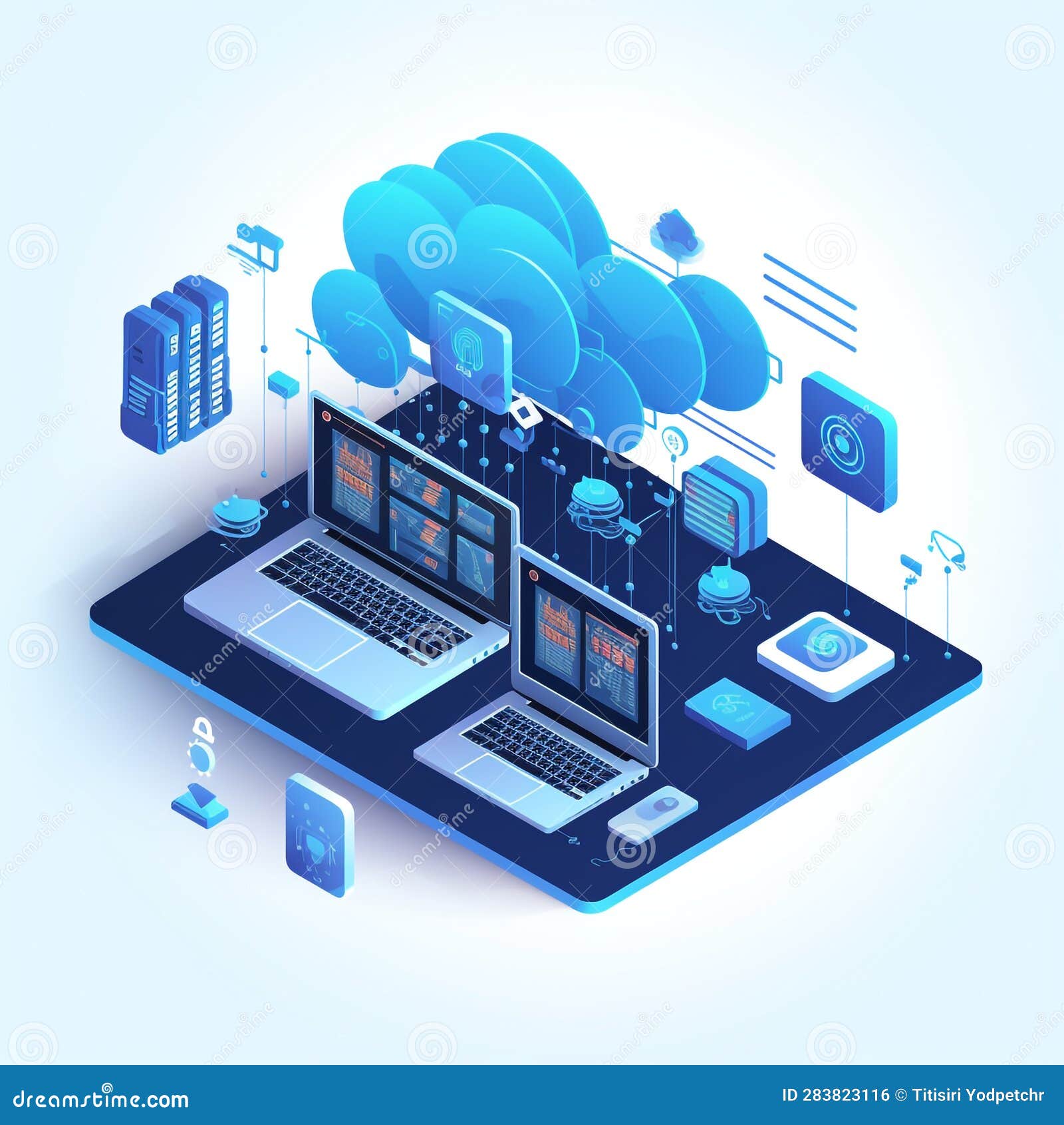 Laptops and Desktop Computers Shown As a Small Rectangle. Network ...