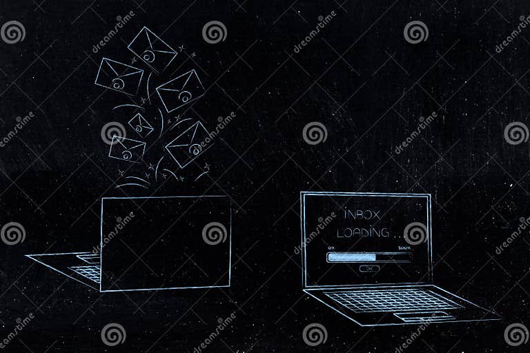 Laptops Front and Back with Emails Popping Out of it and Message Inbox ...