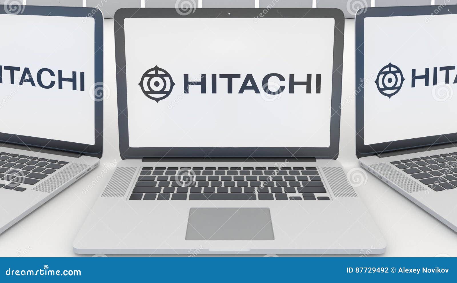 Laptops with Hitachi Logo on the Screen. Computer Technology Conceptual ...