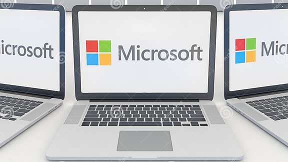 Laptops with Microsoft Logo on the Screen. Computer Technology ...