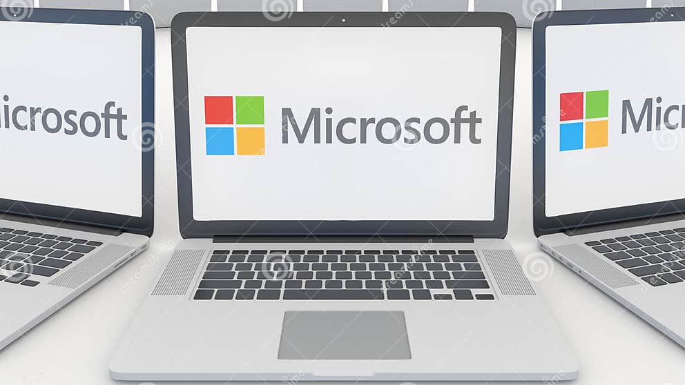 Laptops with Microsoft Logo on the Screen. Computer Technology ...