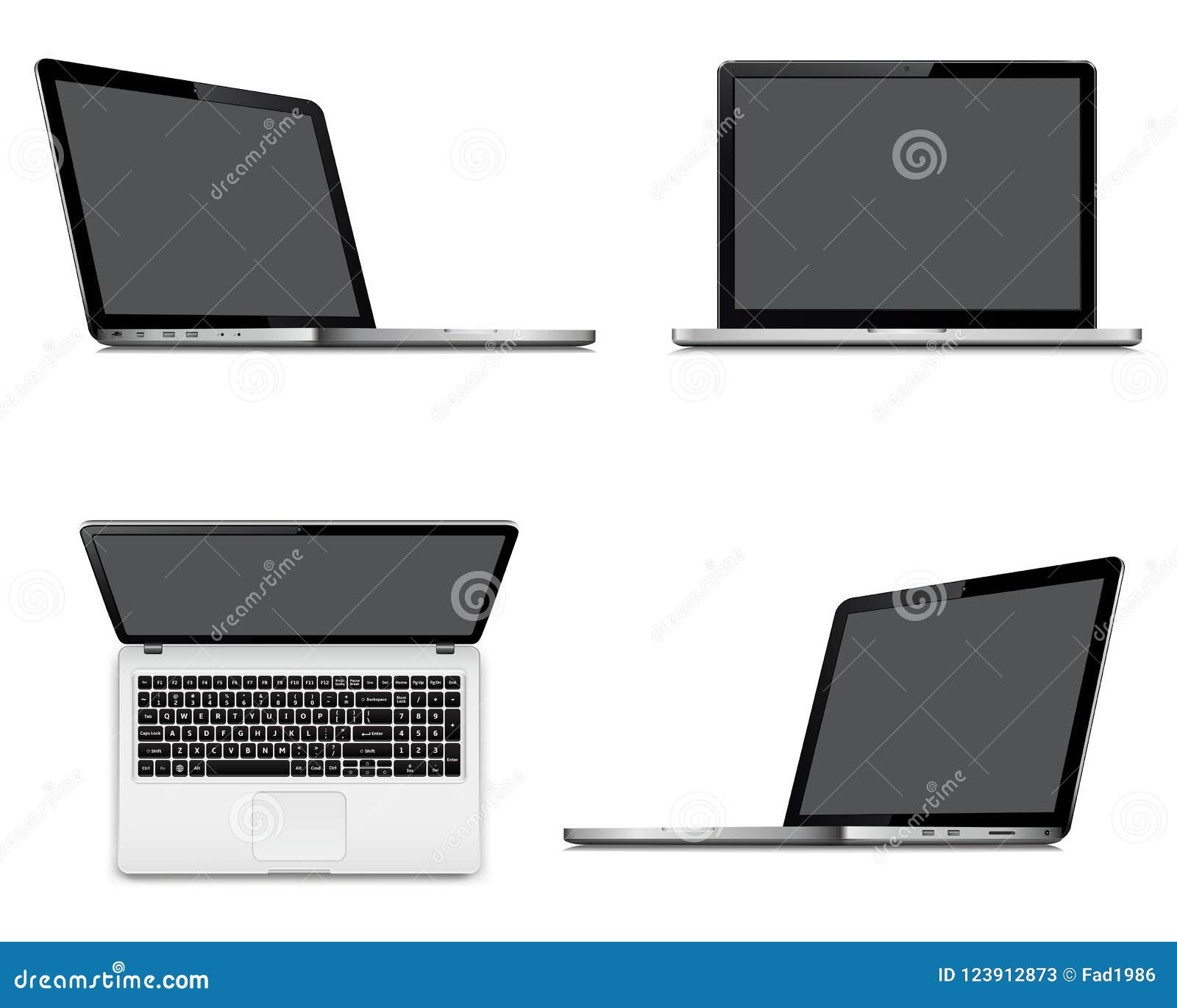 Laptops with Perspective, Top and Front View Stock Vector ...