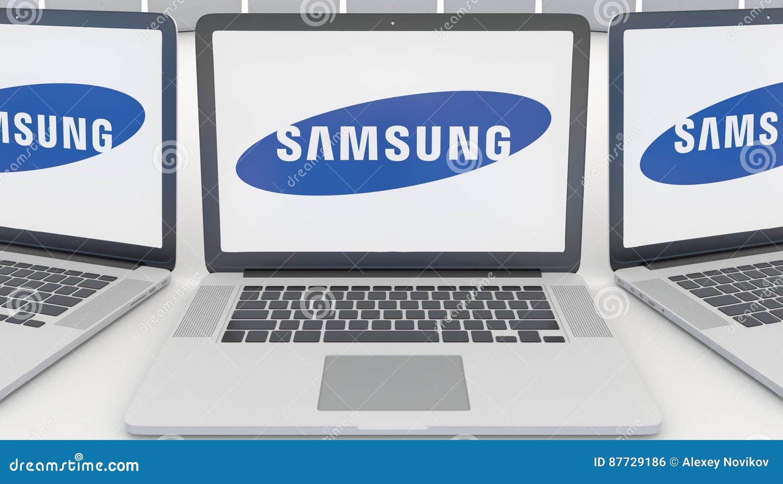 Laptops with Samsung Logo on the Screen. Computer Technology Conceptual ...