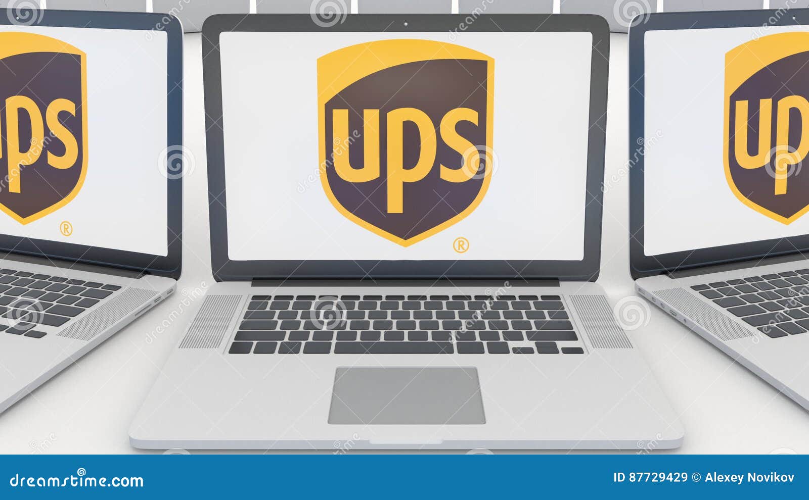 Laptops with United Parcel Service UPS Logo on the Screen. Computer ...