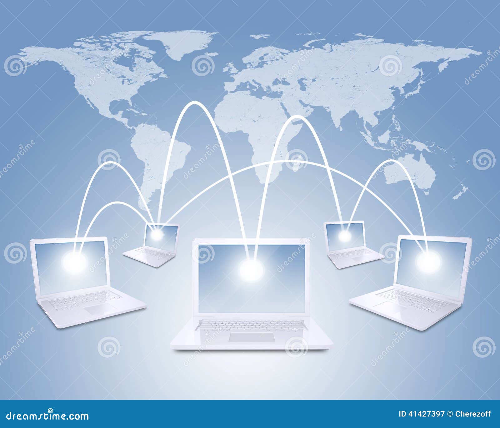 Laptops and world map stock illustration. Illustration of notebook ...