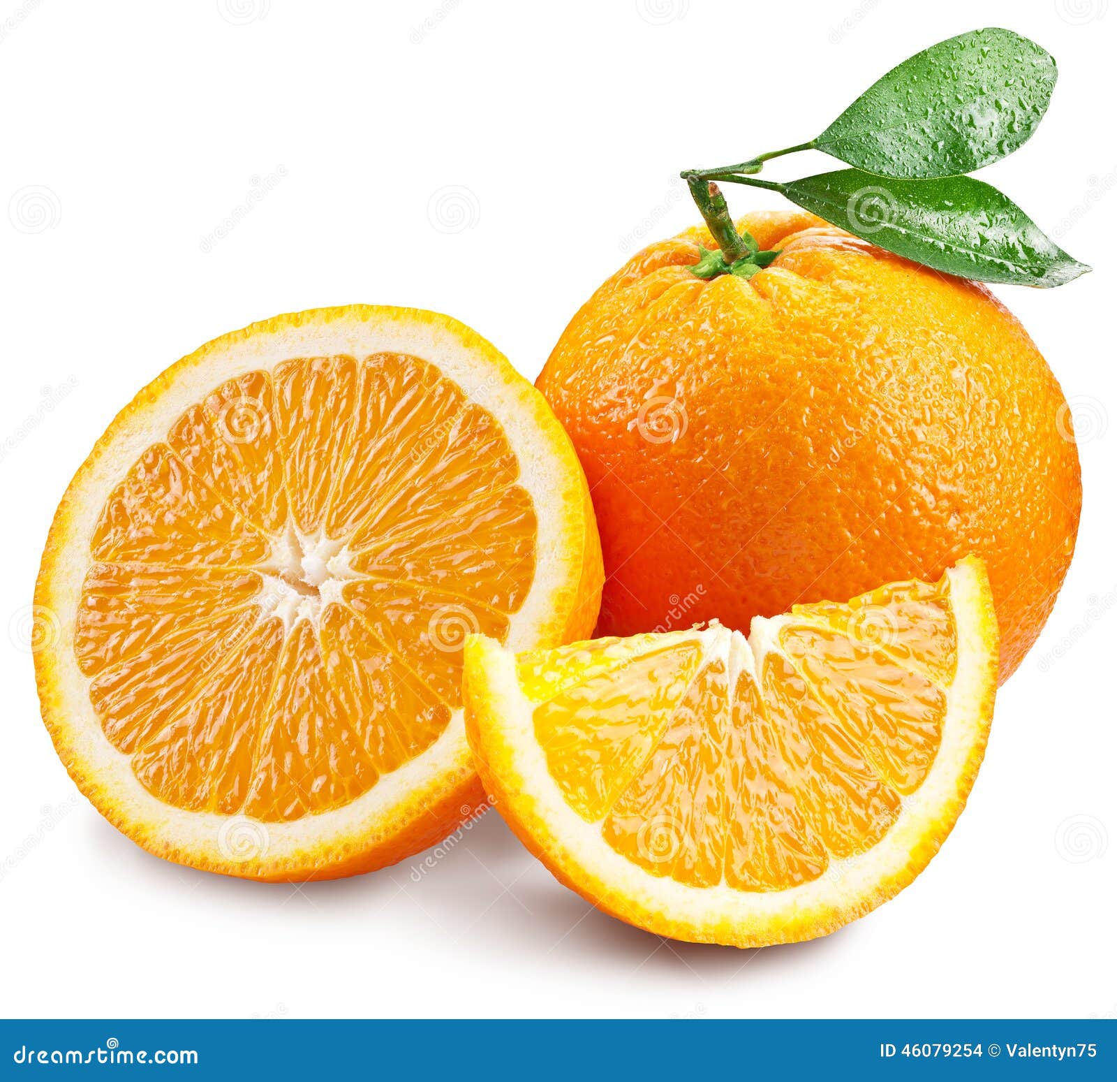 Laranjas Com Fatia E Folhas Isoladas Em Um Fundo Branco Foto de Stock ...