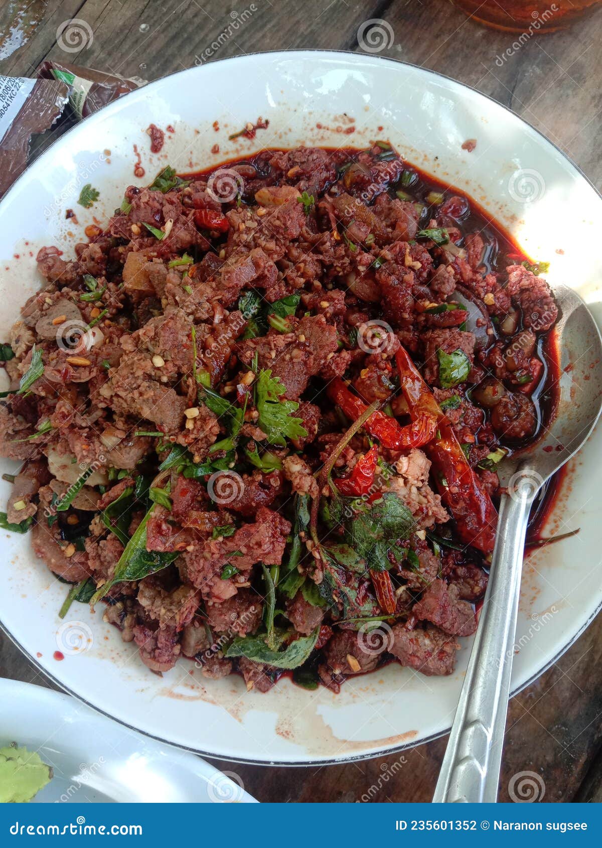 Larb Duck with Blood, Thai Northeastern Food Stock Photo - Image of ...
