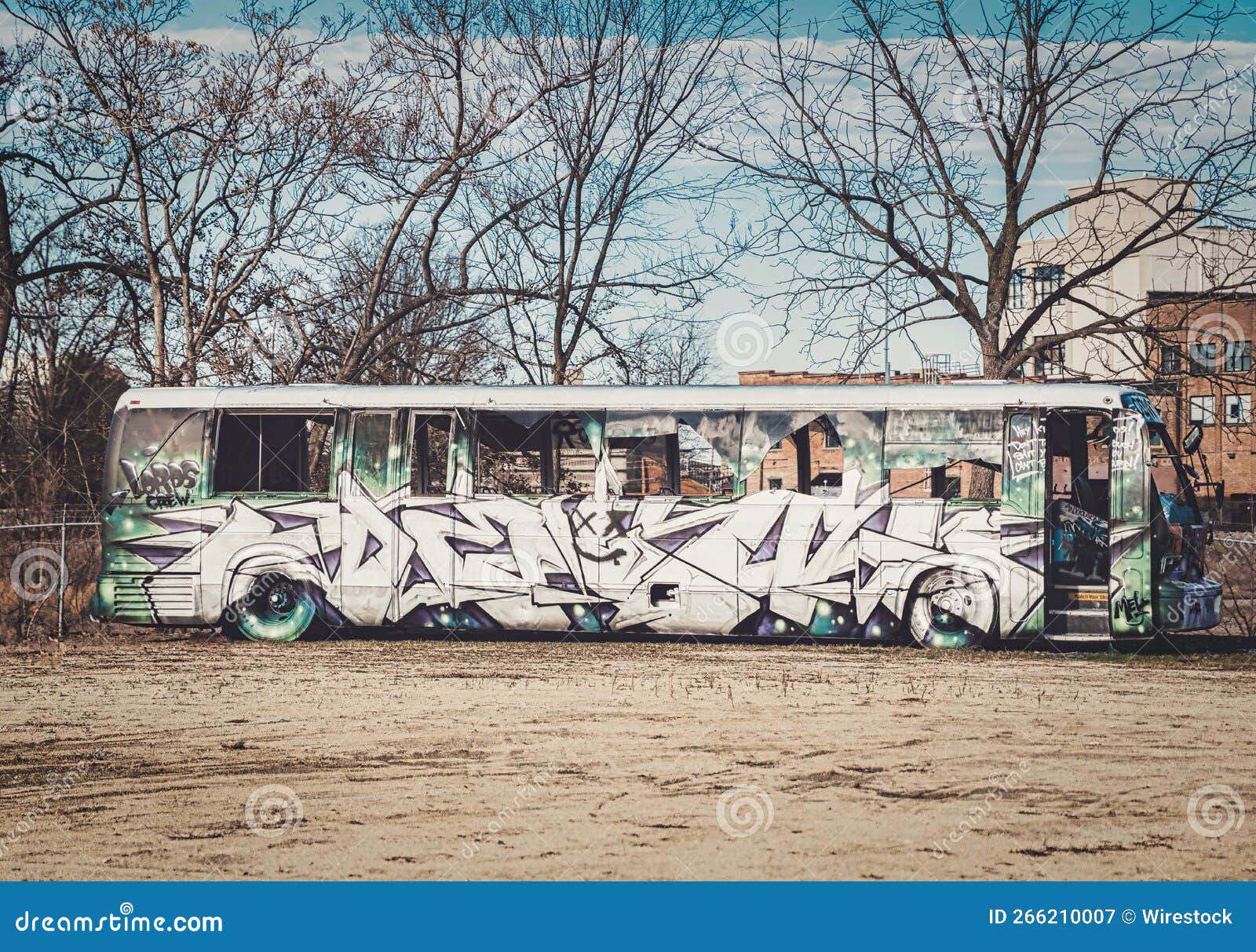 Large Abandoned Bus with Painted Street Art and Graffiti Editorial ...