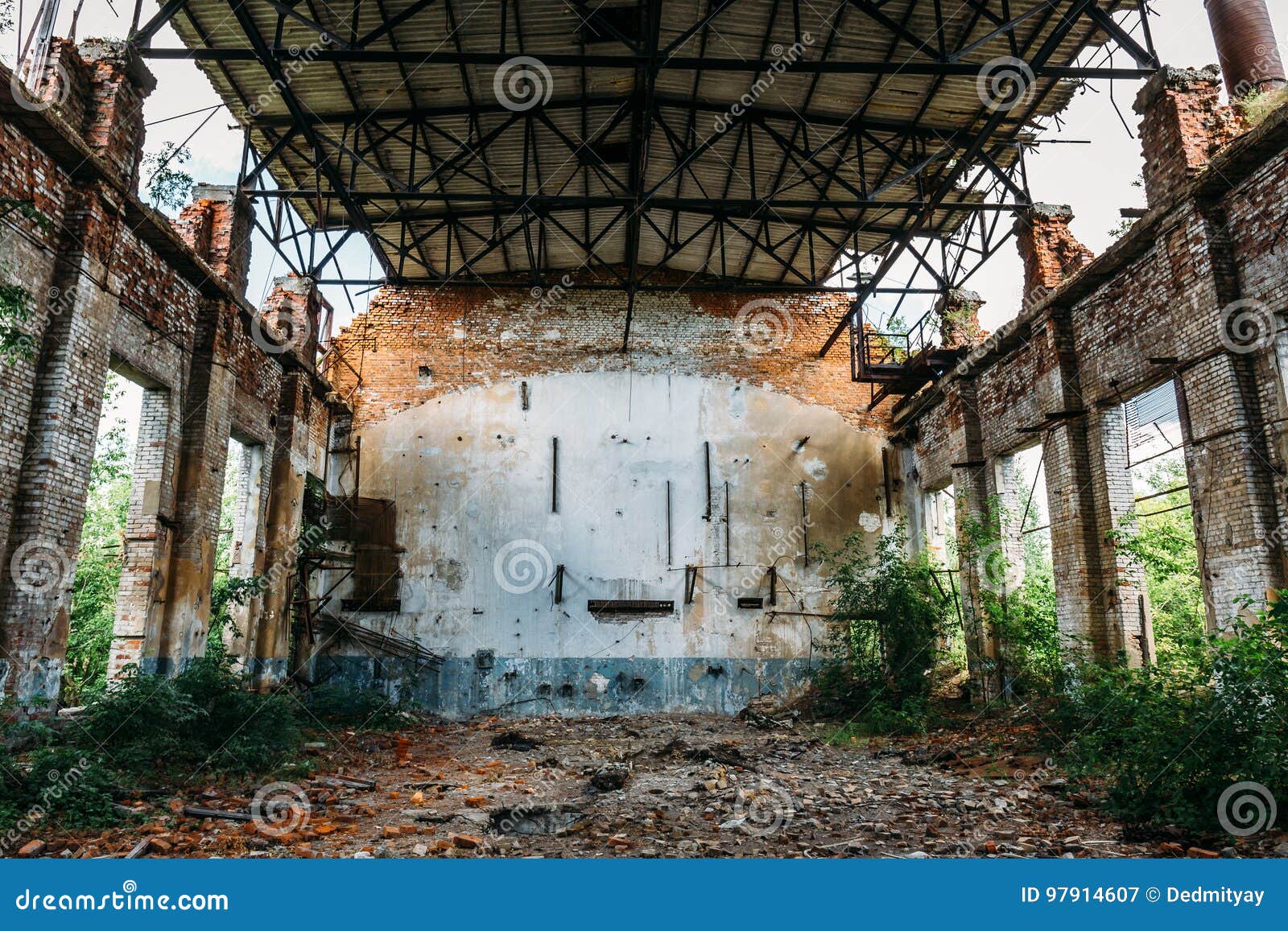 Large Abandoned Warehouse in Efremov Factory, Broken Brick Walls Stock ...