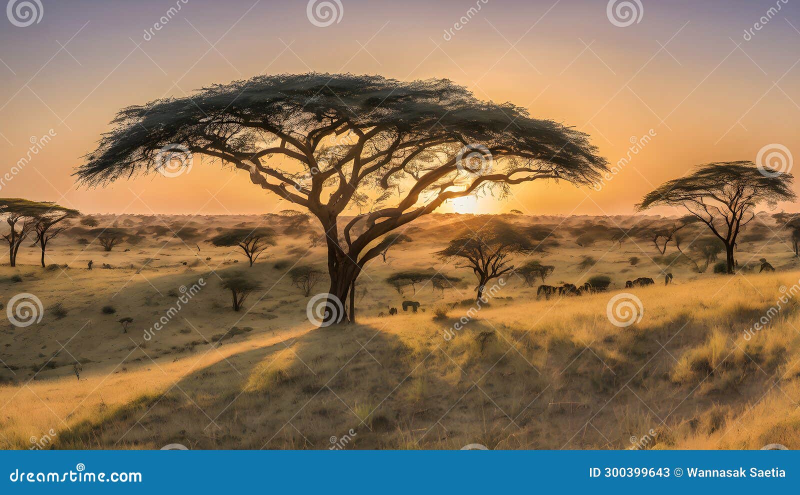 Large Acacia Tree in the Savannah Stock Illustration - Illustration of ...