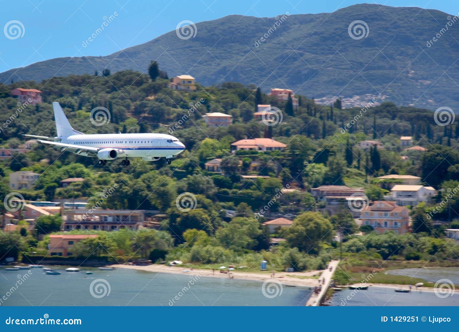 Large Aircraft Landing on Corfu Island, Greece Stock Image - Image of ...